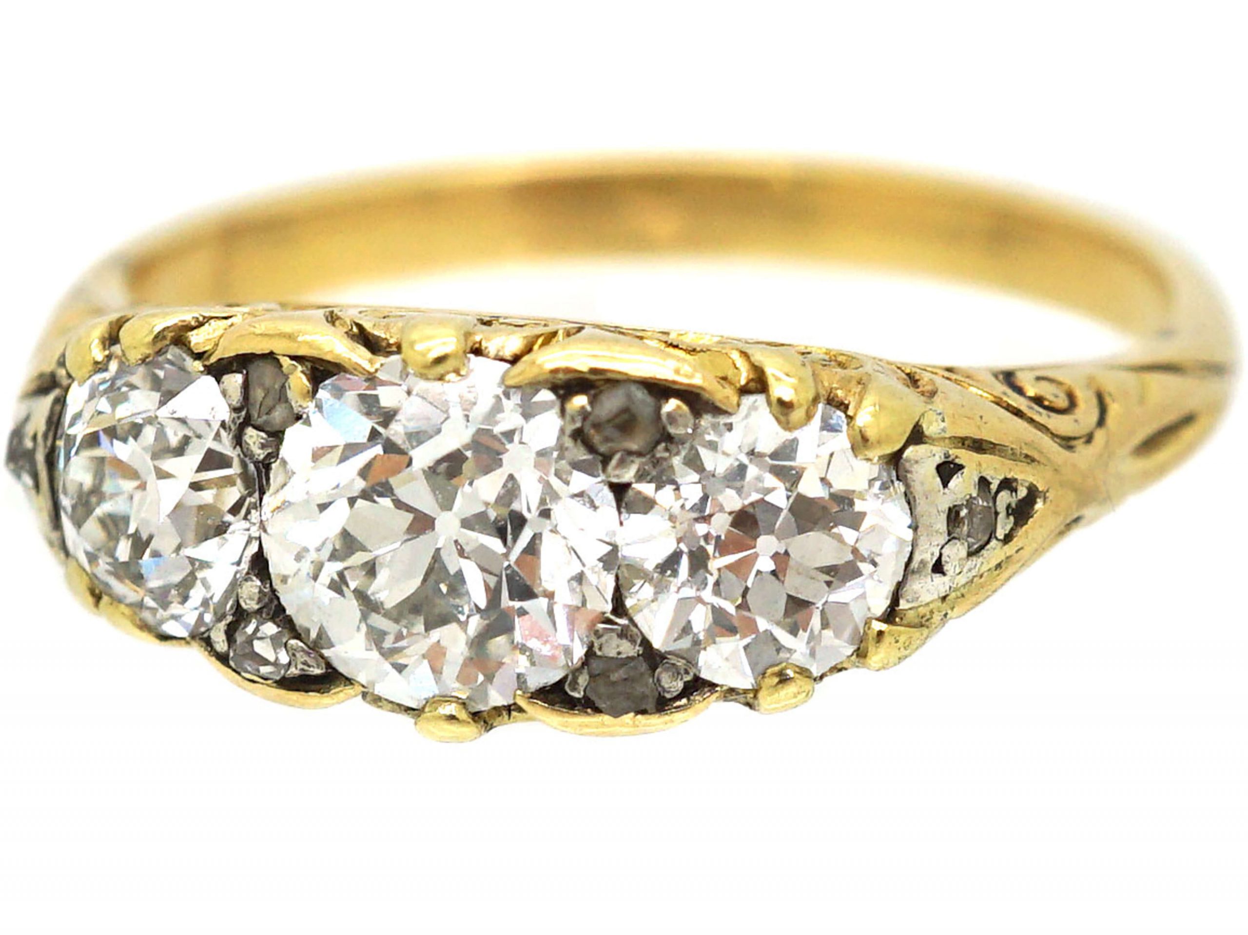 Victorian 18ct Gold, Three Stone Diamond Carved Half Hoop Ring (1S ...