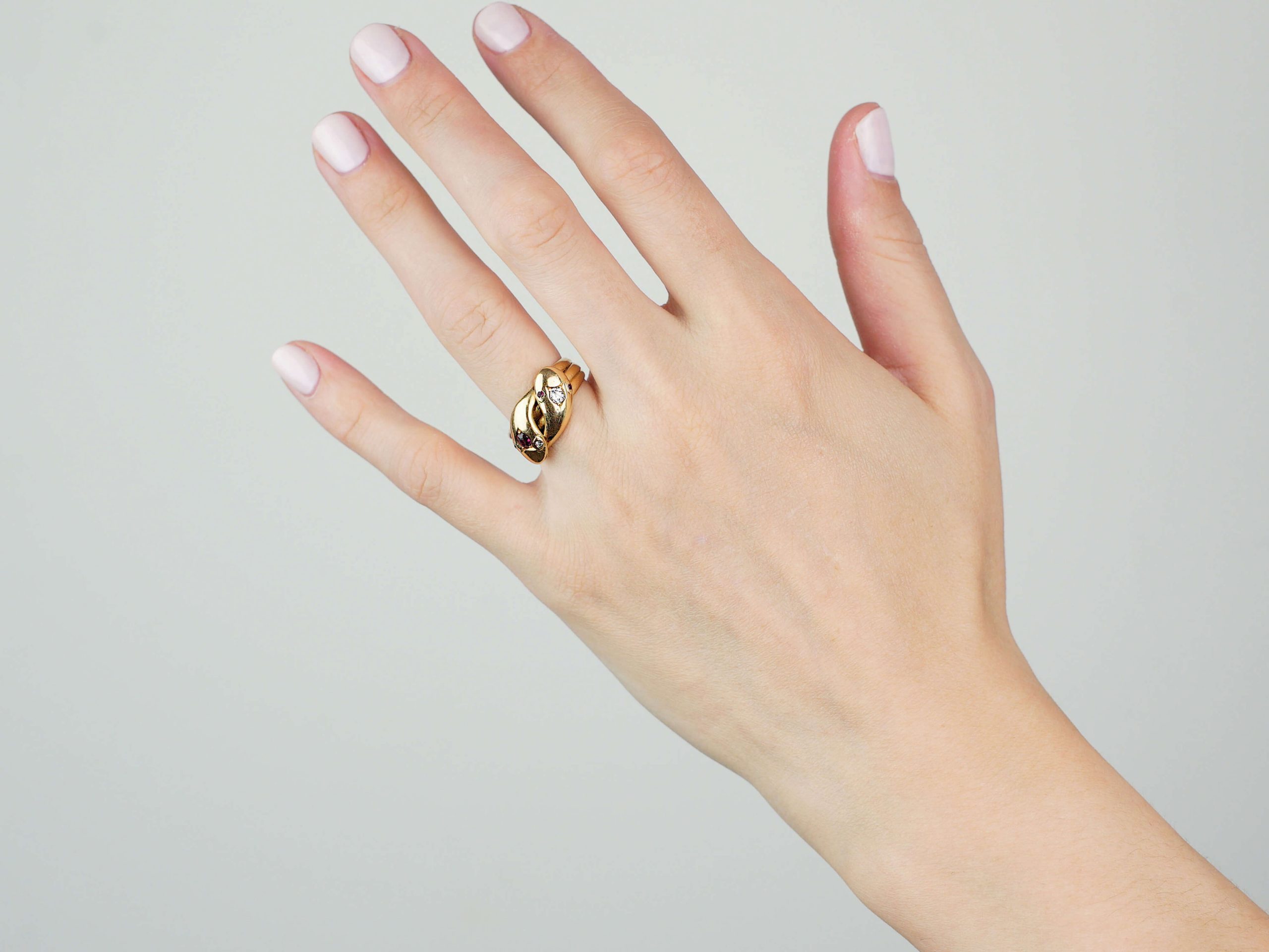 Edwardian 18ct Gold Double Snake Ring set a Ruby & a Diamond (818R ...
