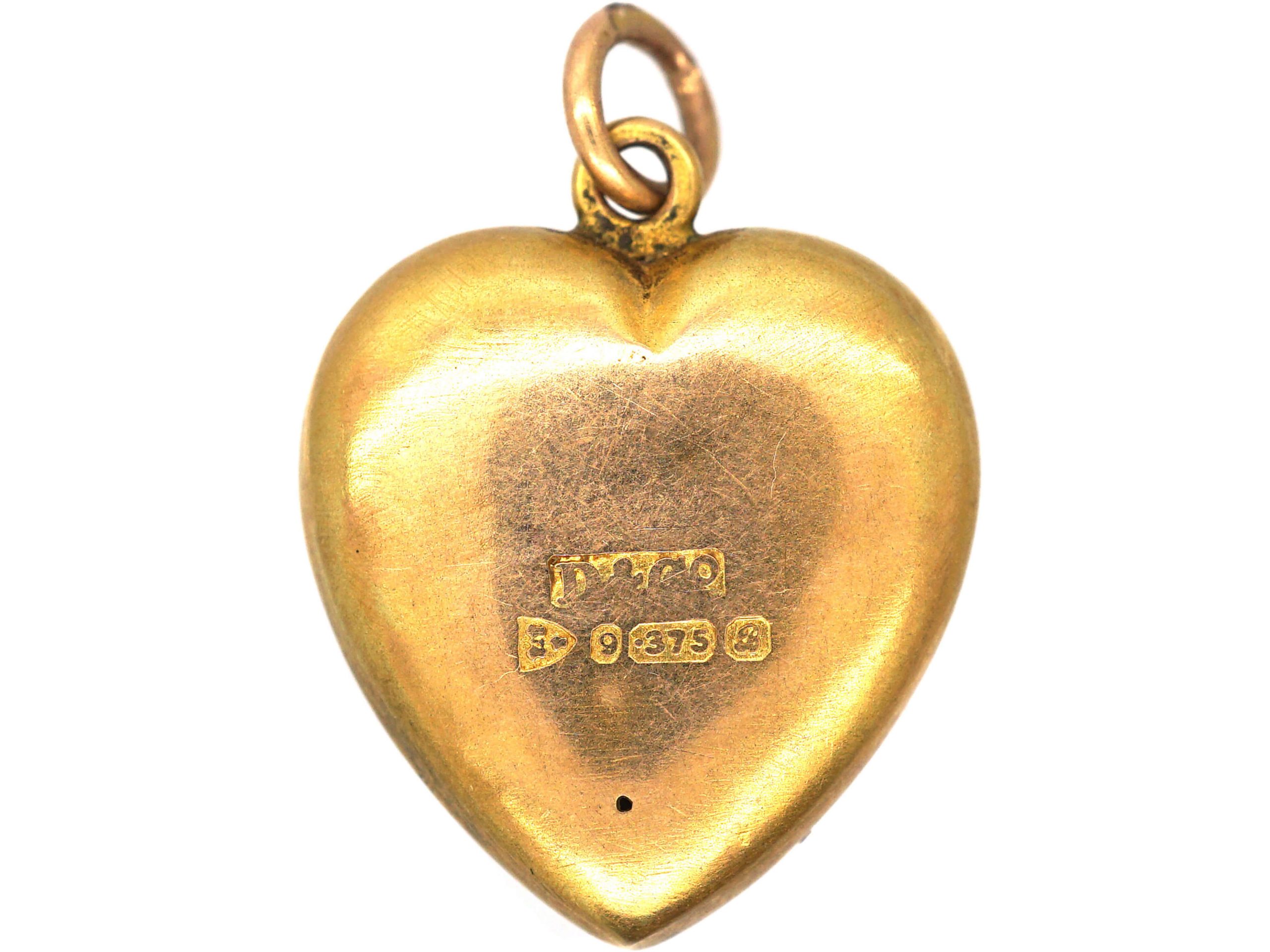 Edwardian 9ct Gold Heart Shaped Pendant set with Three Rubies (858R ...