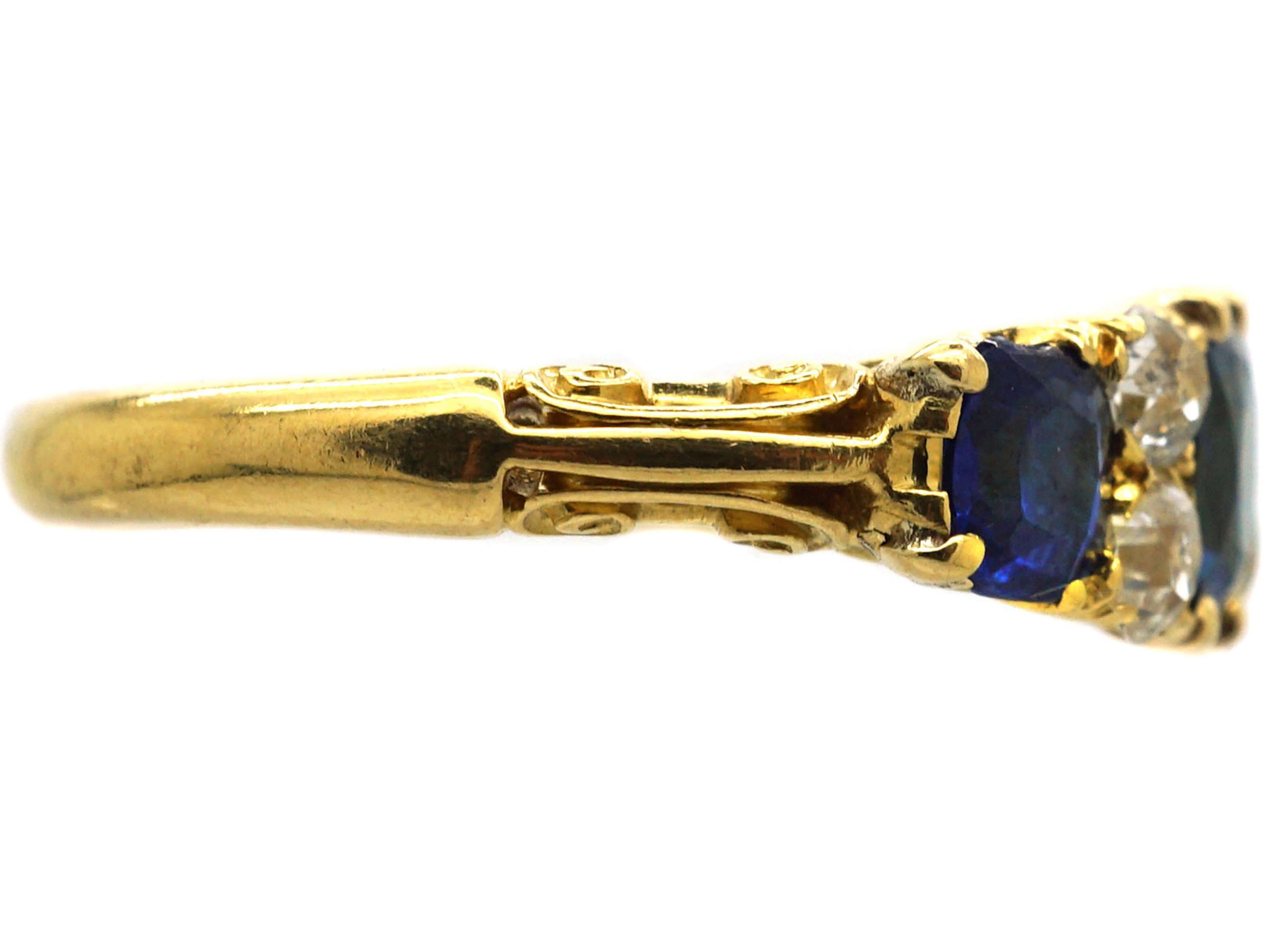 Edwardian 18ct Gold, Three Stone Sapphire & Diamond Ring (46S) | The ...