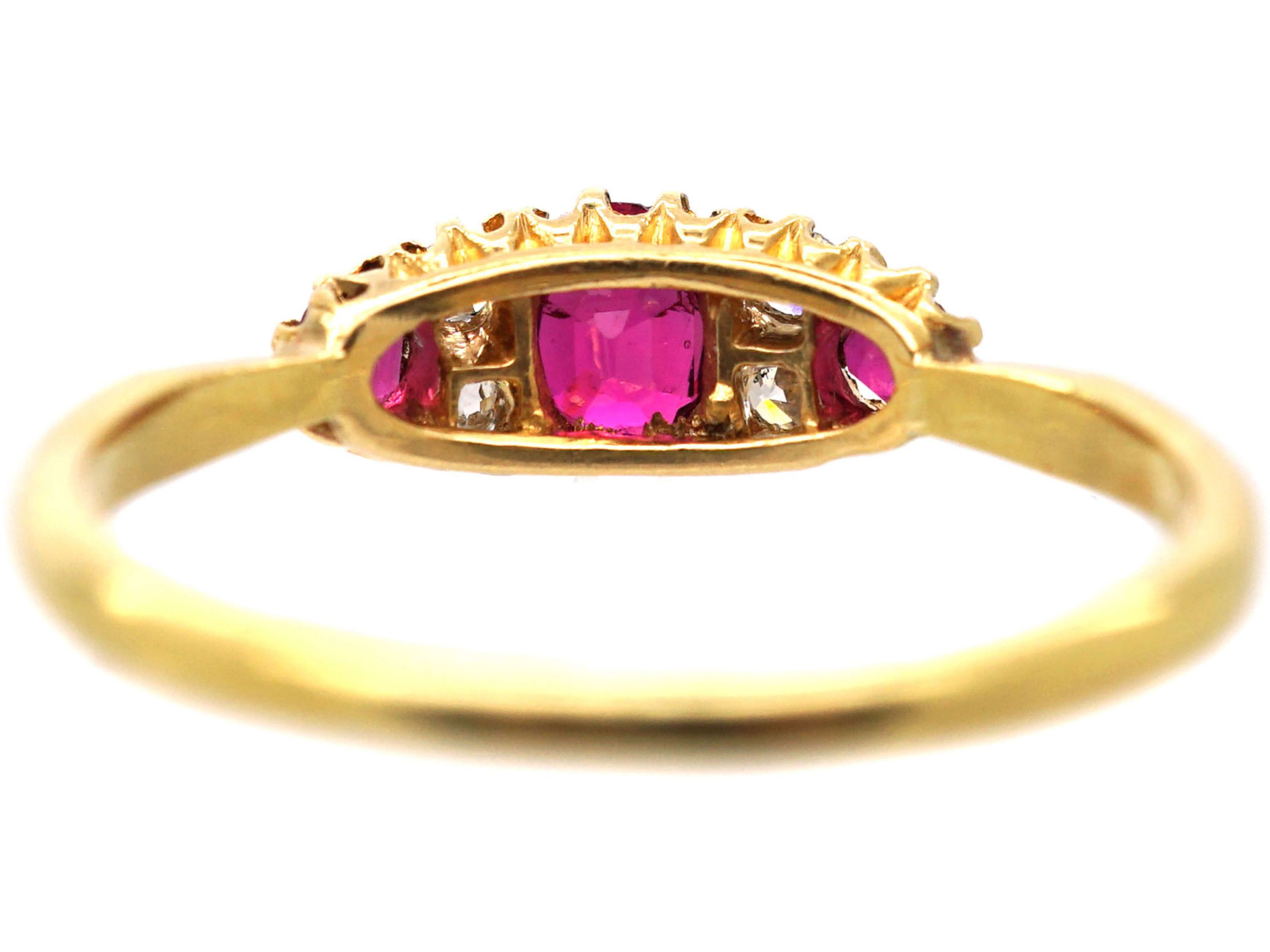 Edwardian 18ct Gold, Ruby & Diamond Three Stone Boat Shaped Ring (953R ...