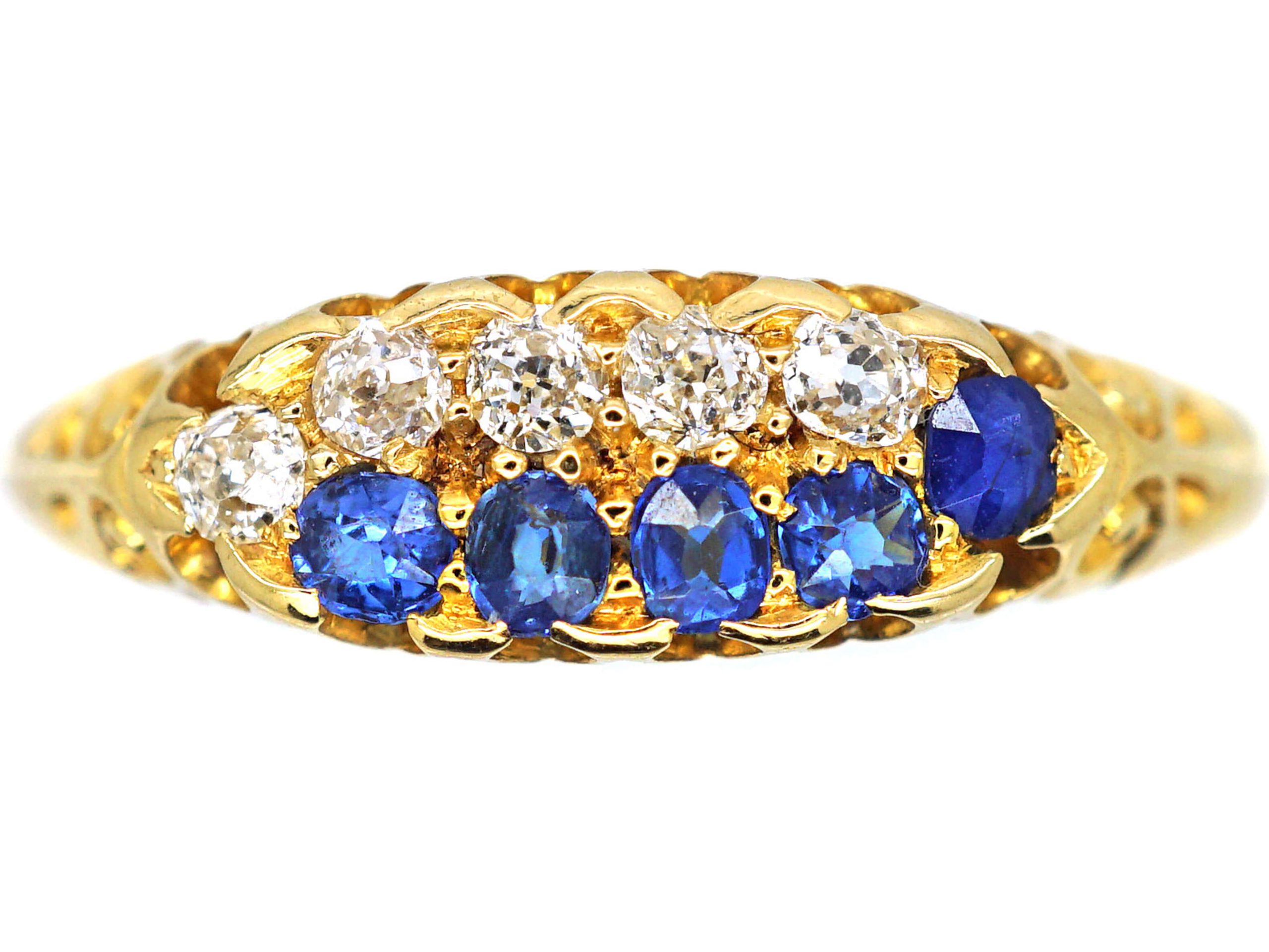 Victorian 18ct Gold Ring Set With Five Sapphires & Five Diamonds (968R ...