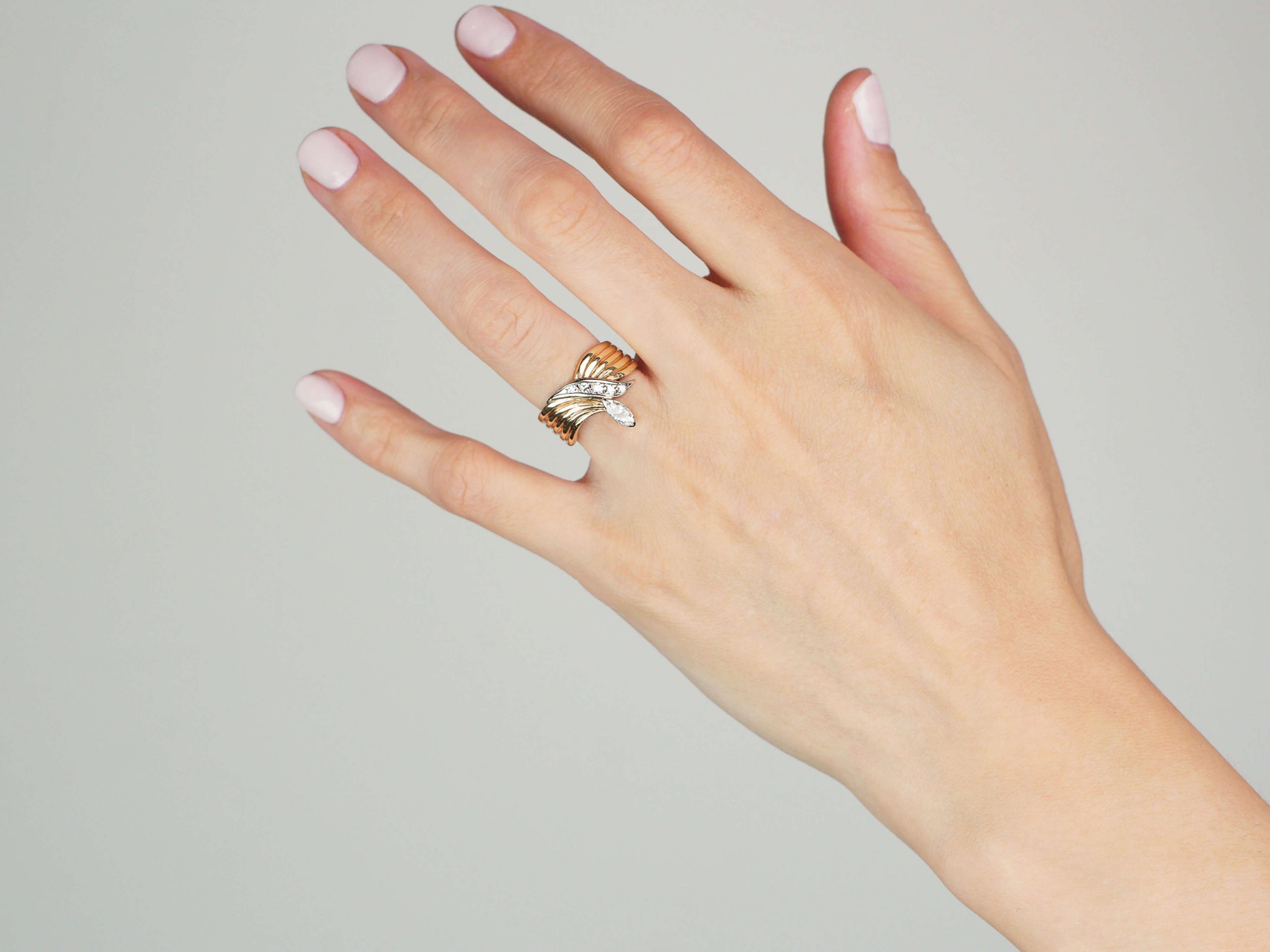 18ct Gold Stylised Snake Ring set with a Marquise Diamond (61S) | The ...