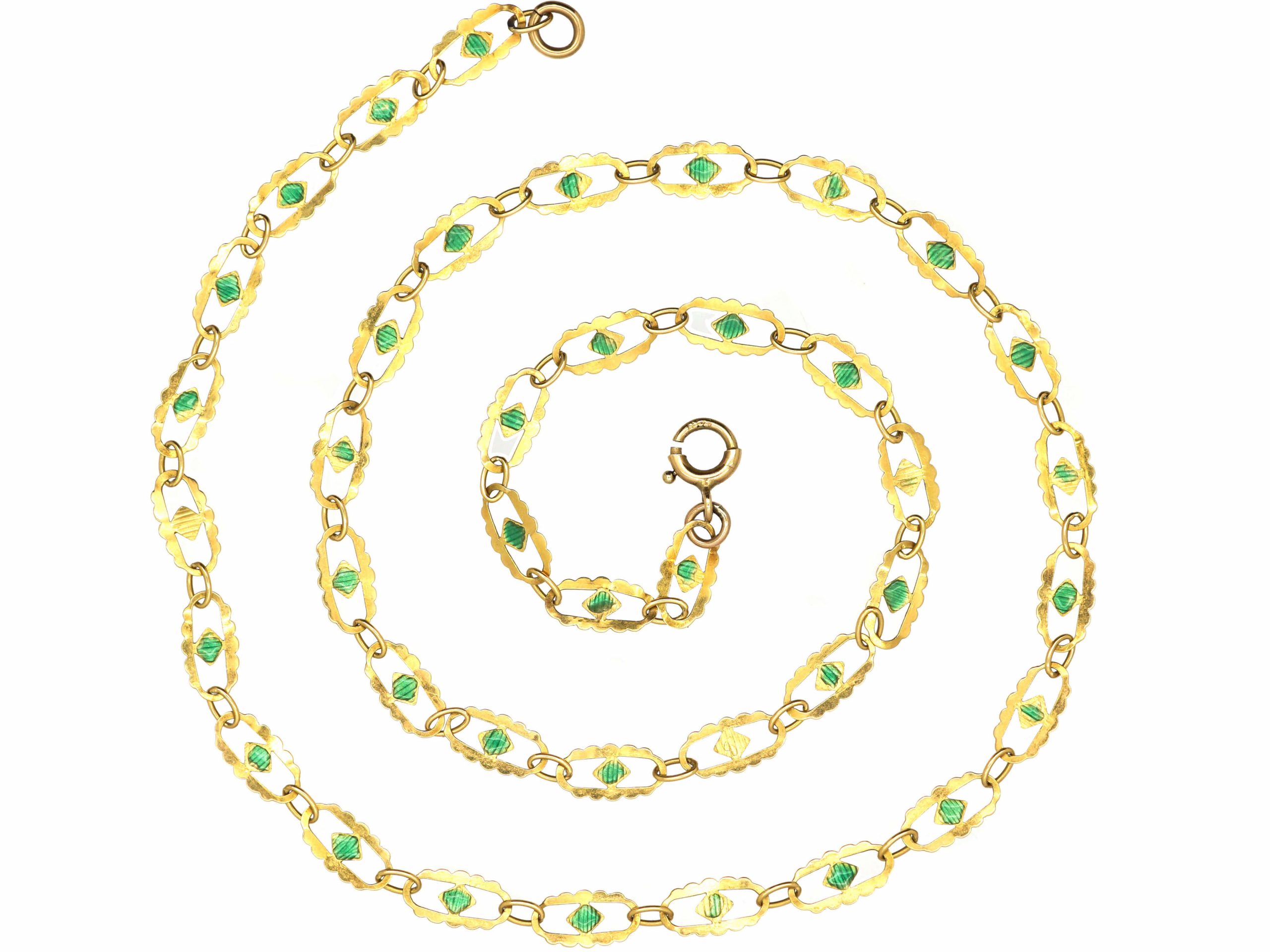 Edwardian 9ct Gold & Green Enamel Ornate Chain (68S) | The Antique ...