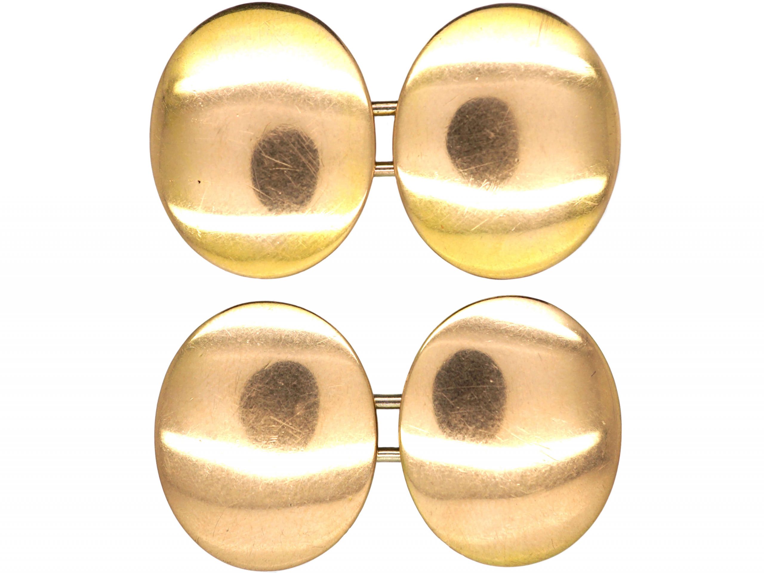 15ct Gold Plain Oval Cufflinks (783R) | The Antique Jewellery Company