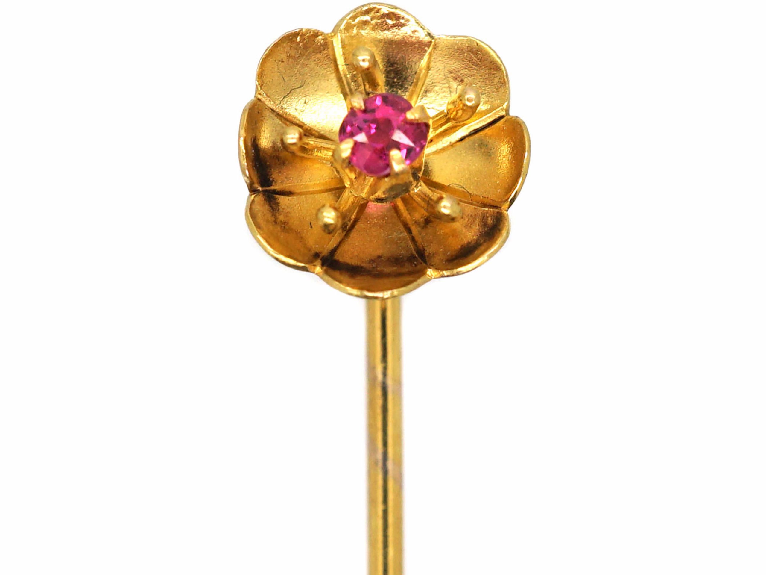 Edwardian 15ct Gold Buttercup Tie Pin set with a Ruby (844R) | The ...