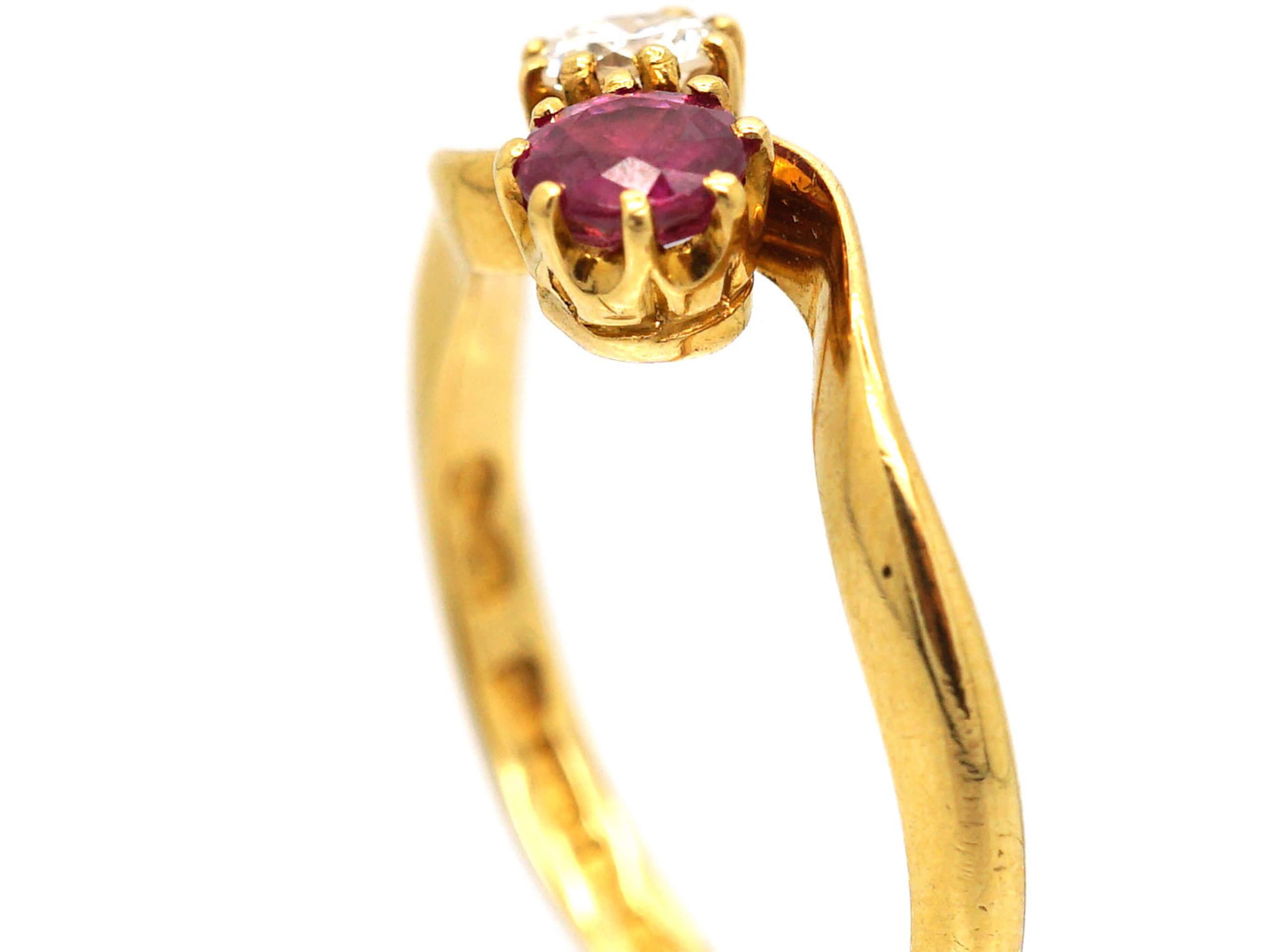 Edwardian 18ct Gold, Ruby & Diamond Crossover Ring (125S) | The Antique ...