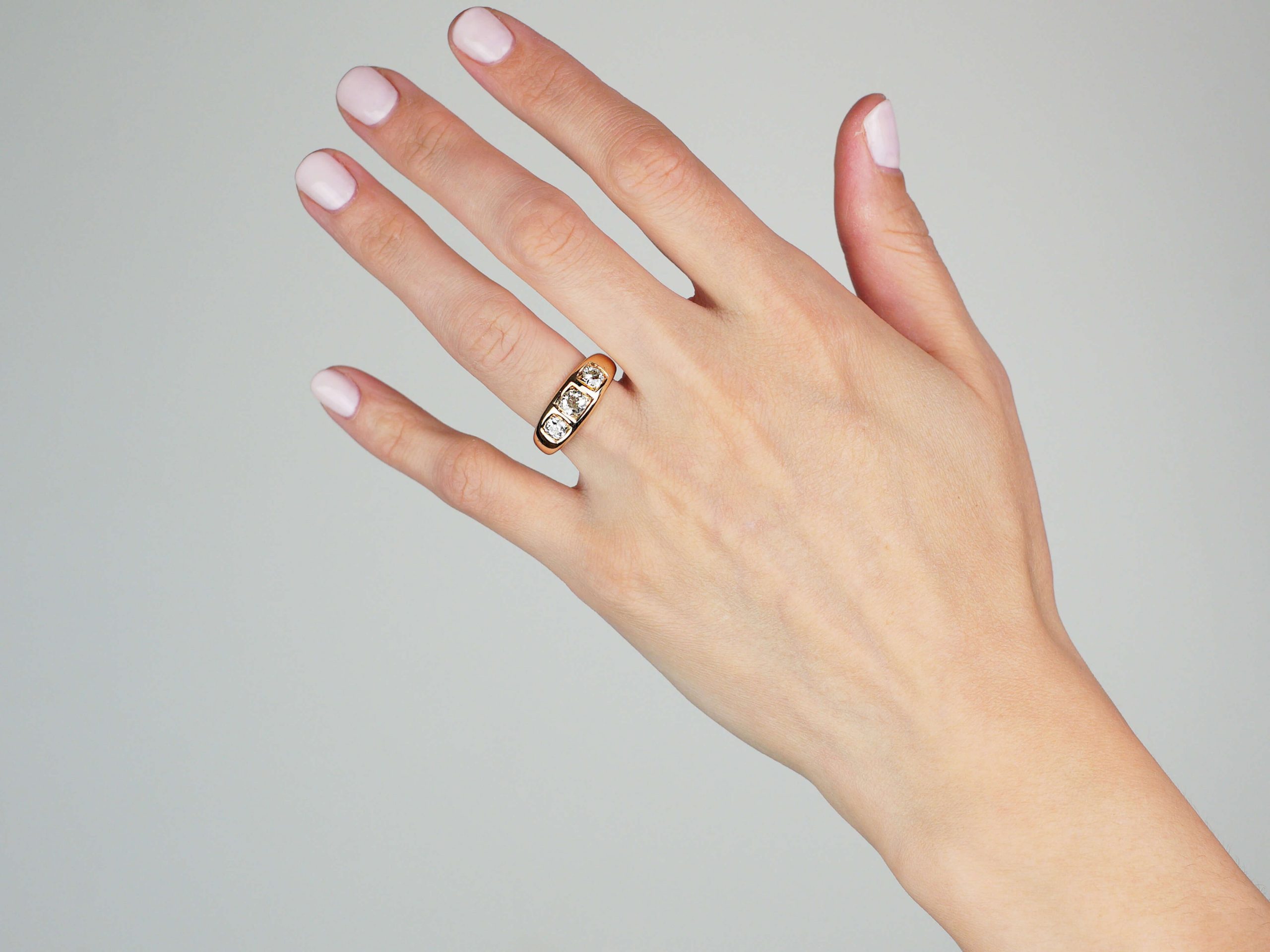 Edwardian 18ct Gold Three Stone Diamond Ring with Square Design ...