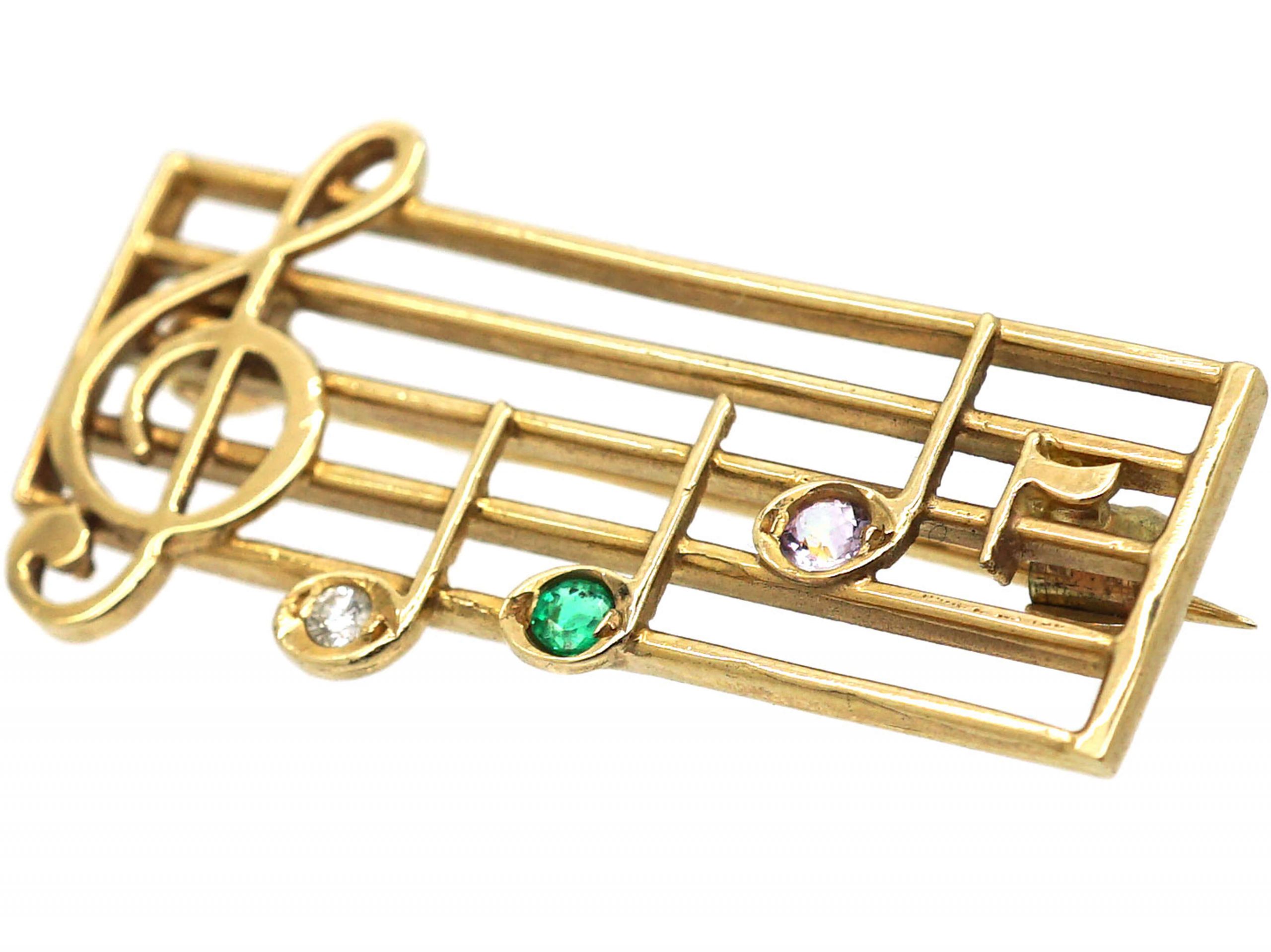 9ct Gold Musical Brooch Spelling Dear (175S) | The Antique Jewellery ...