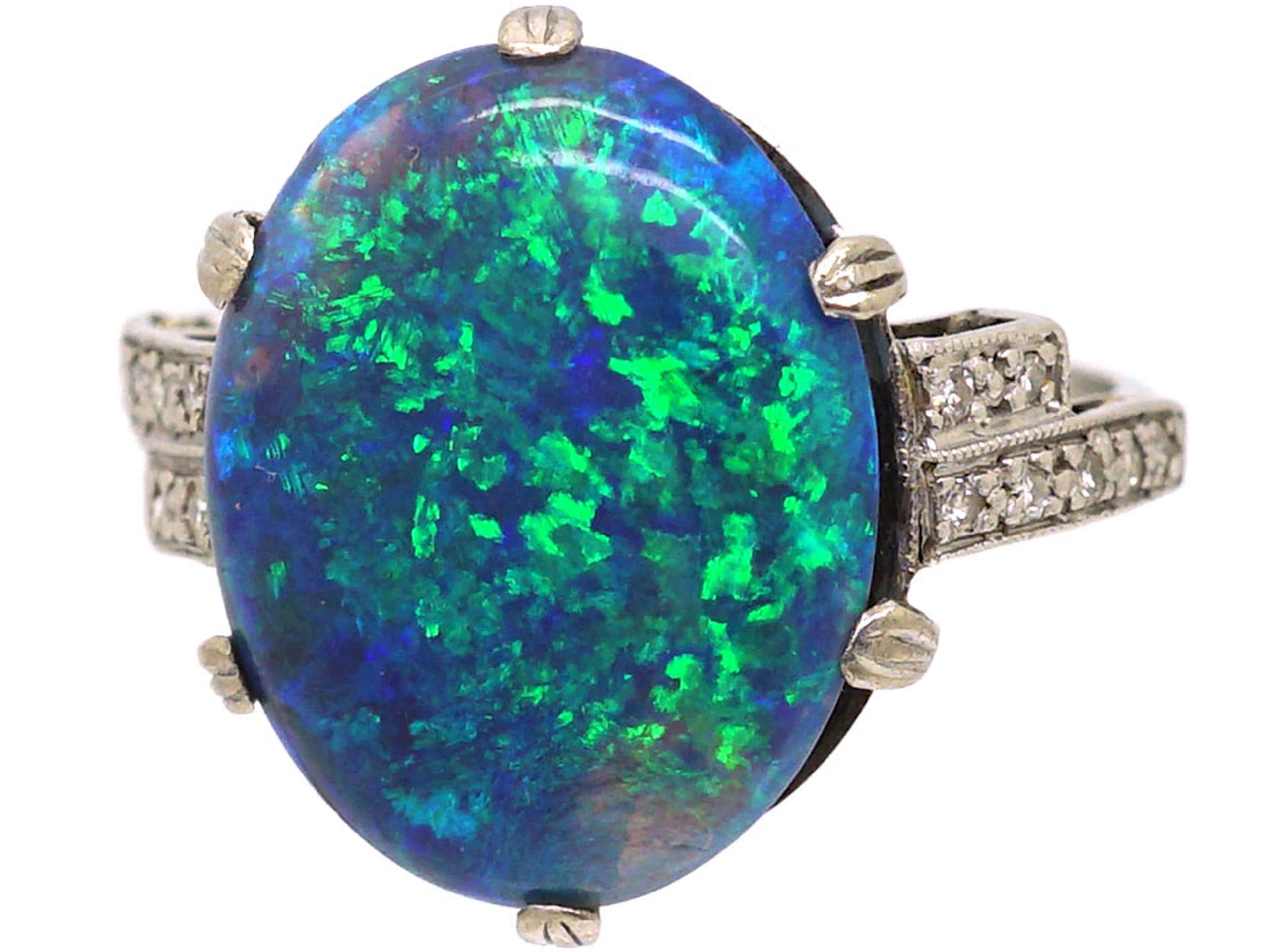 Art Deco Platinum, Black Opal & Diamond Ring (110S) | The Antique ... Art Deco Platinum, Black Opal & Diamond Ring (110S) | The Antique ...