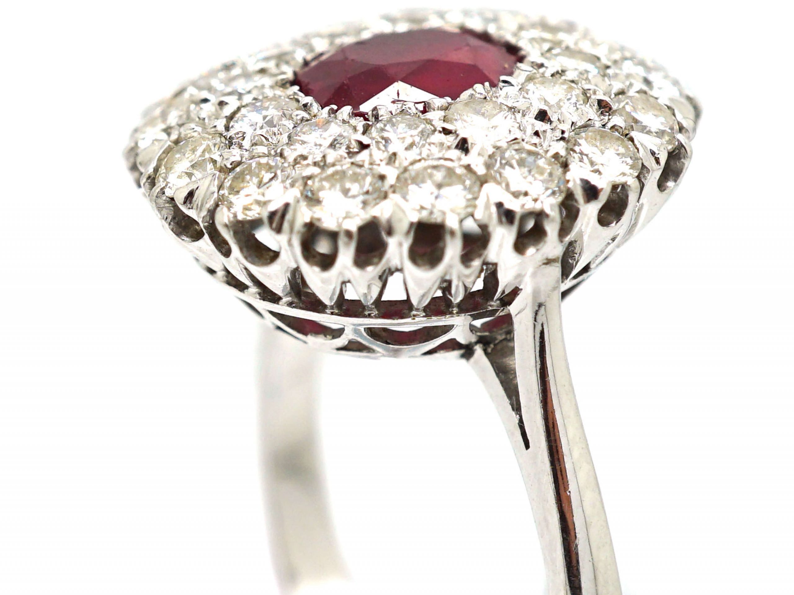 Retro 18ct White Gold, Ruby and Diamond Double Row Cluster Ring (148S ...