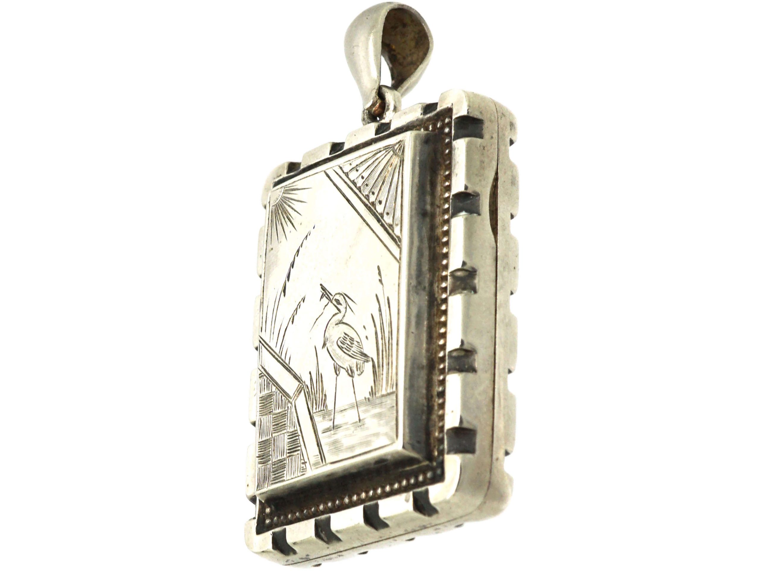 Victorian Silver Rectangular Shaped Locket with Aesthetic Period Detail ...