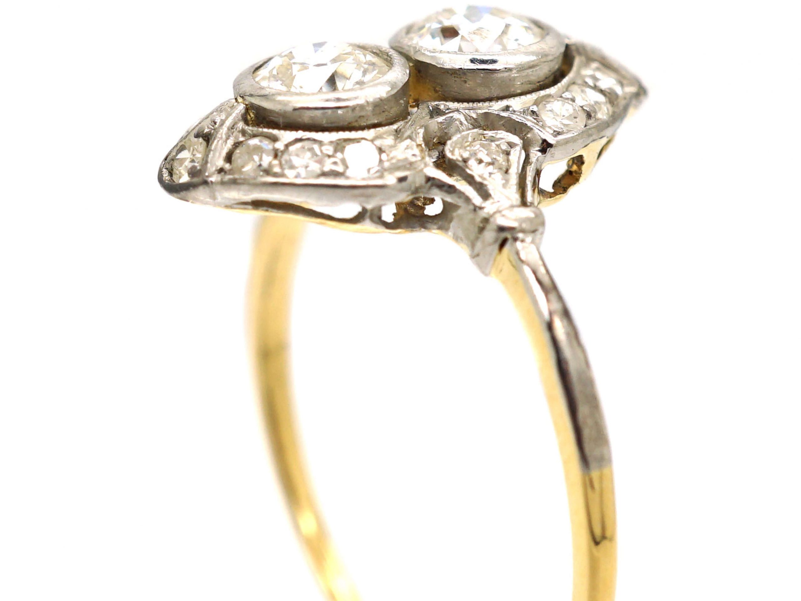 Art Deco 18ct Gold & Platinum, Two Stone Diamond Ornate Ring (890R ...