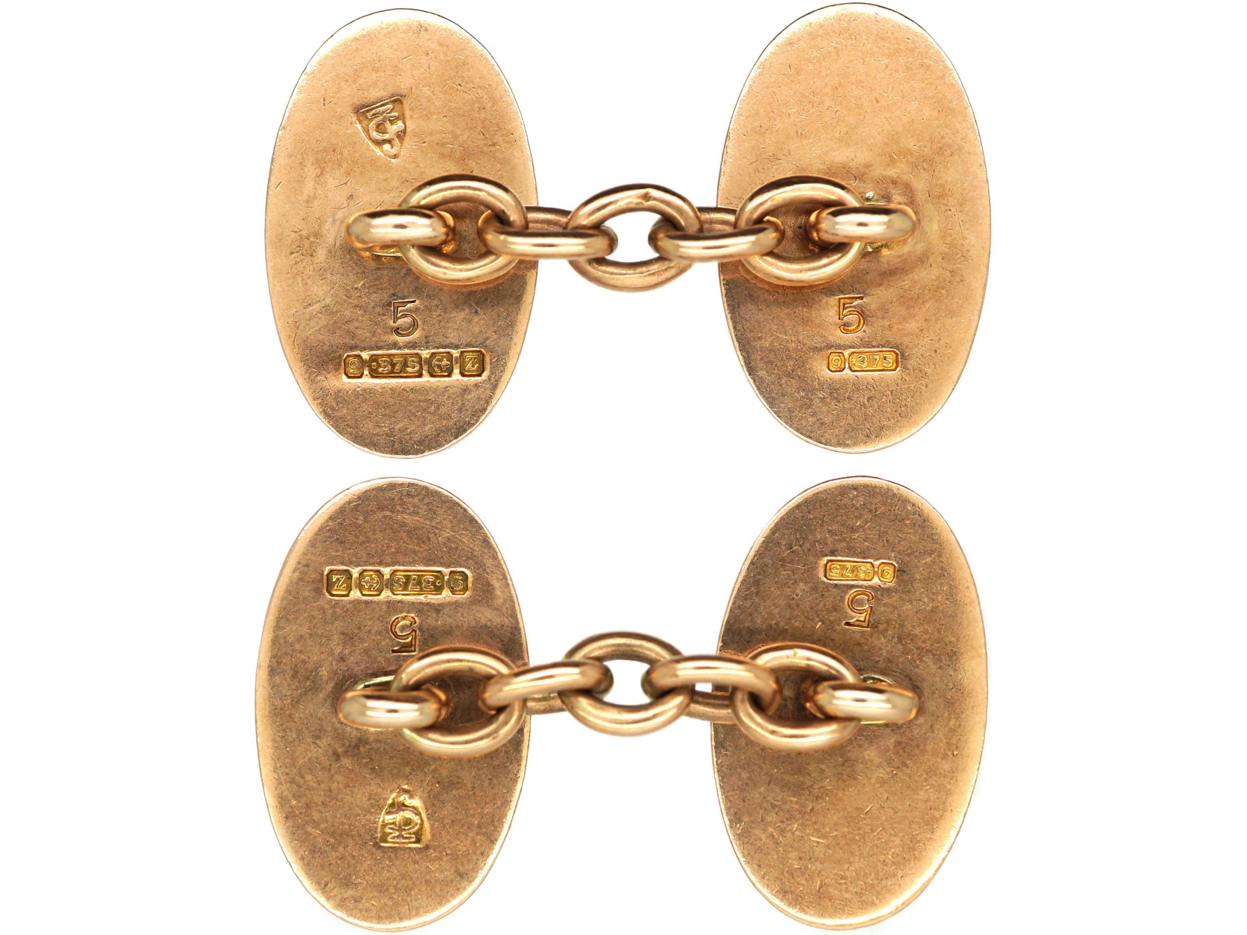 9ct Plain Gold Oval Cufflinks (843R) | The Antique Jewellery Company