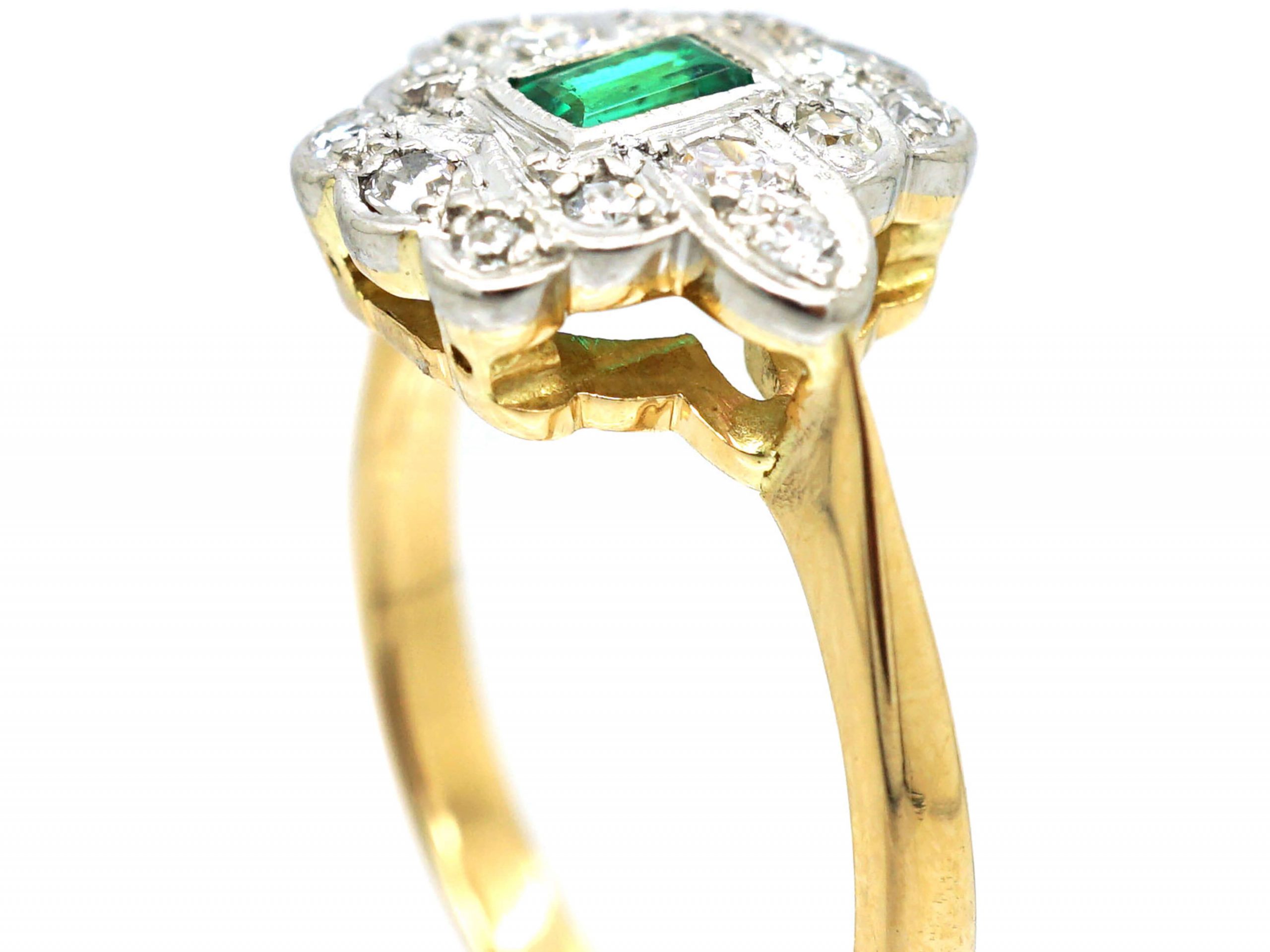 Art Deco 18ct Gold & Platinum, Emerald & Diamond Rectangular Shaped ...