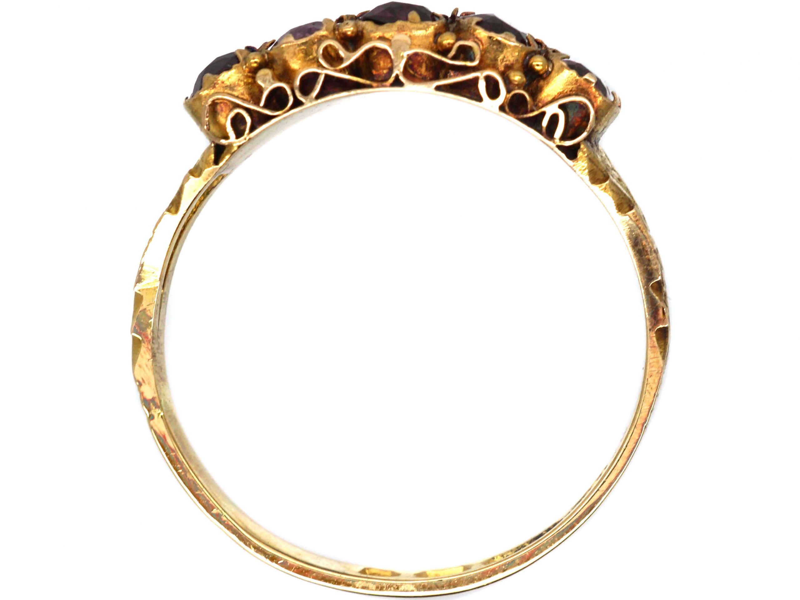 Victorian 15ct Gold, Five Stone Almandine Garnet Ring with Engraved ...