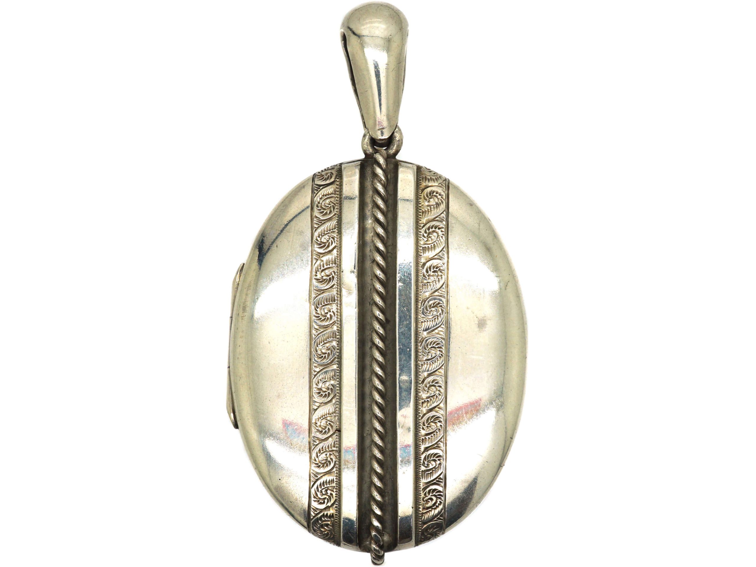 Victorian Silver Oval Locket with Vertical Stripe Detail (168S) | The ...