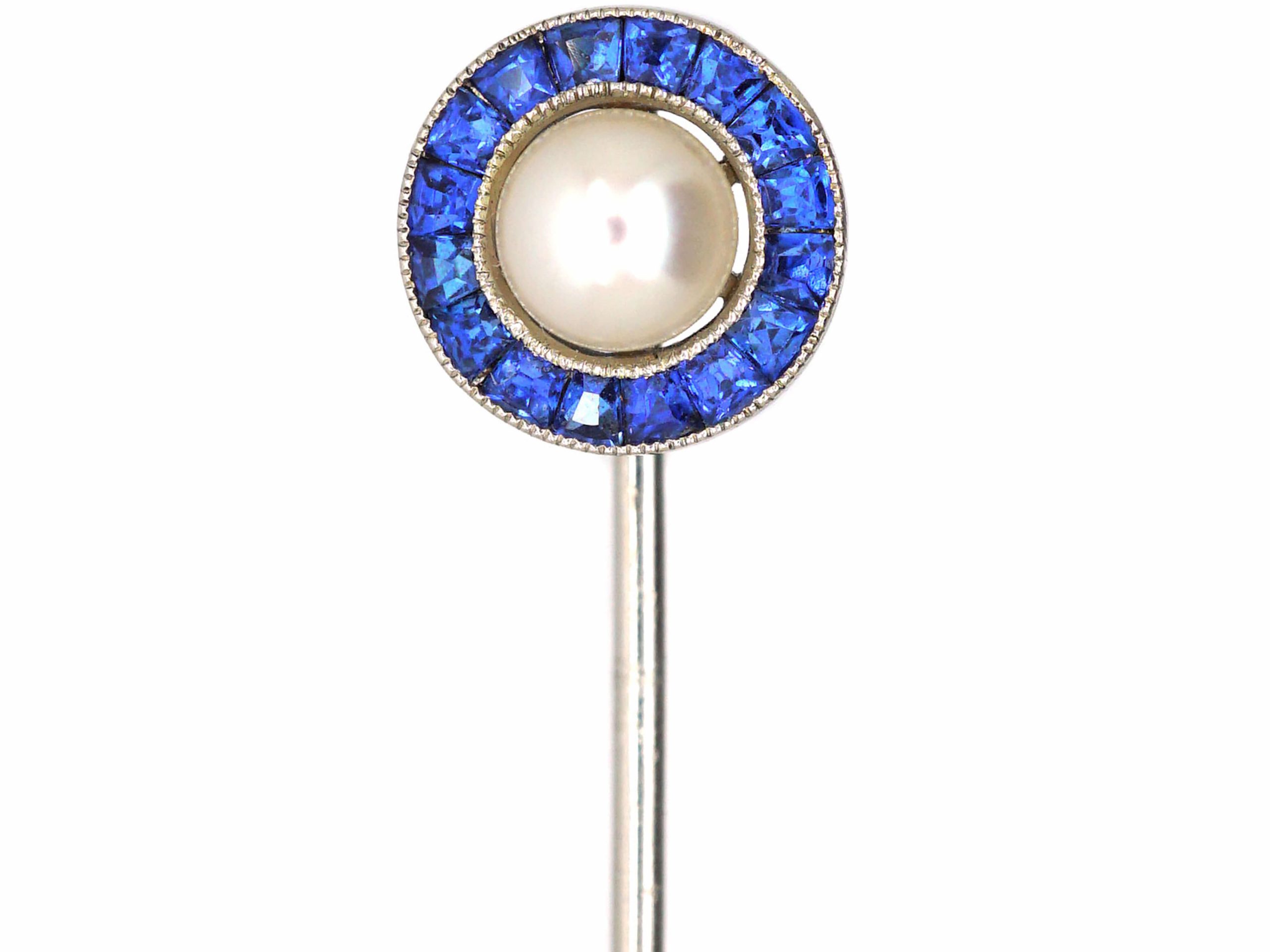 Art Deco Platinum, Calibre Sapphire & Pearl Round Tie Pin (499R) | The ...