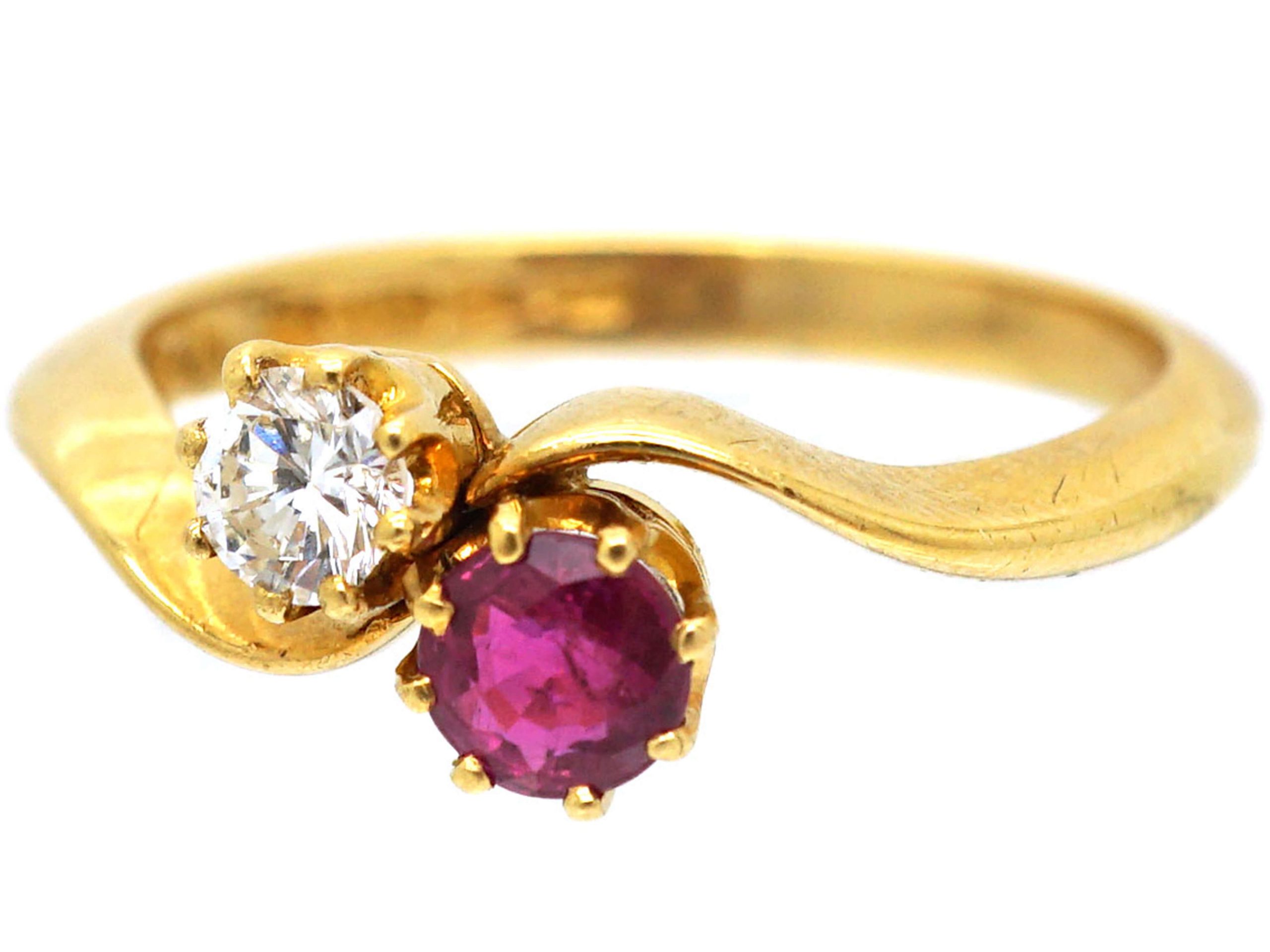 Edwardian 18ct Gold, Ruby & Diamond Crossover Ring (125S) | The Antique ...
