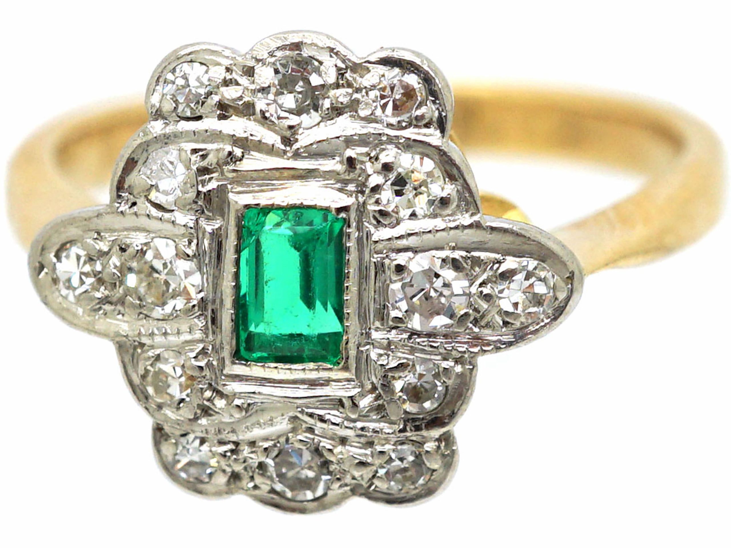 Art Deco 18ct Gold & Platinum, Emerald & Diamond Rectangular Shaped ...