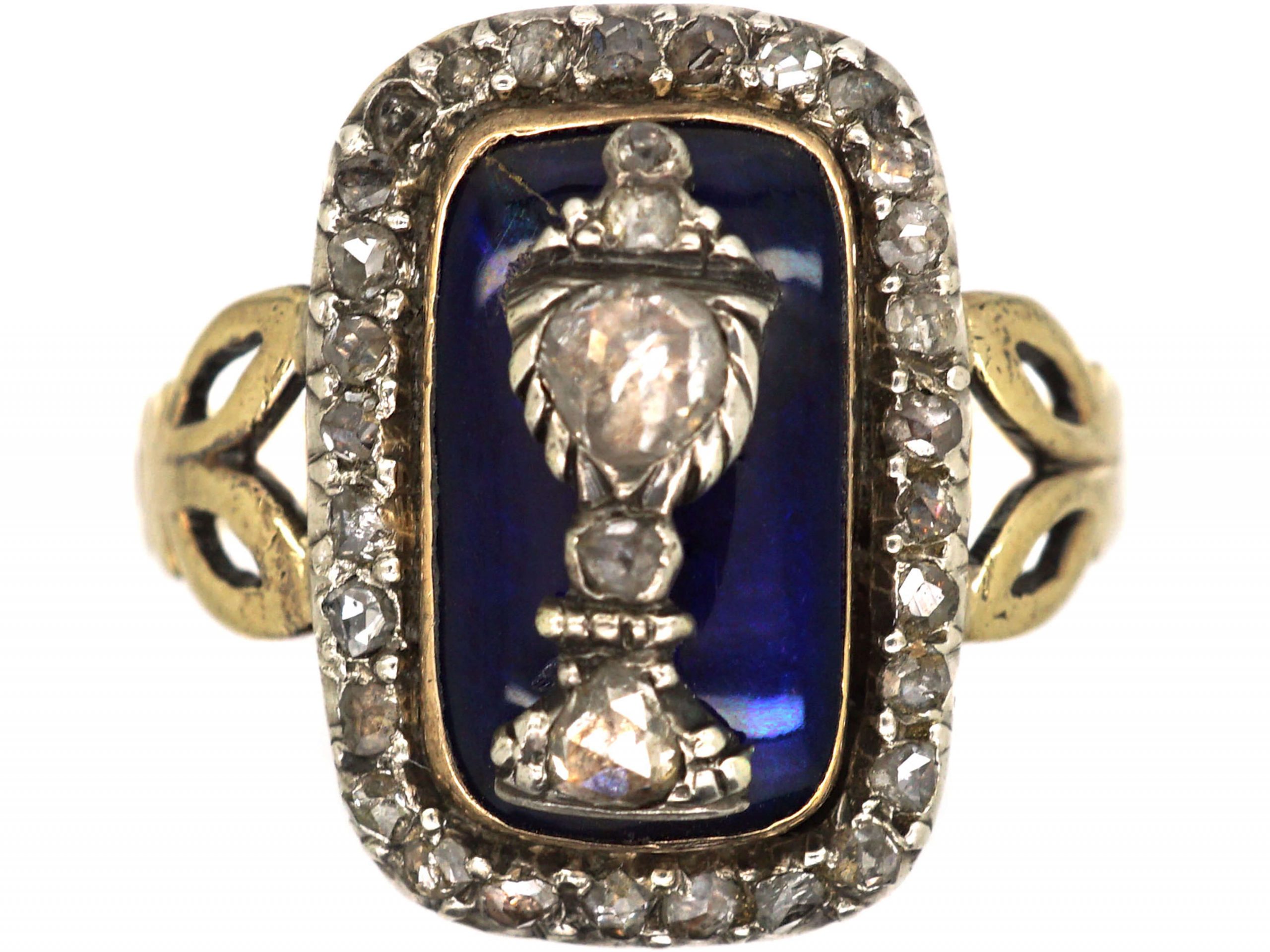 Georgian 15ct Gold & Silver, Rose Diamond & Blue Glass Urn Ring (996R ...