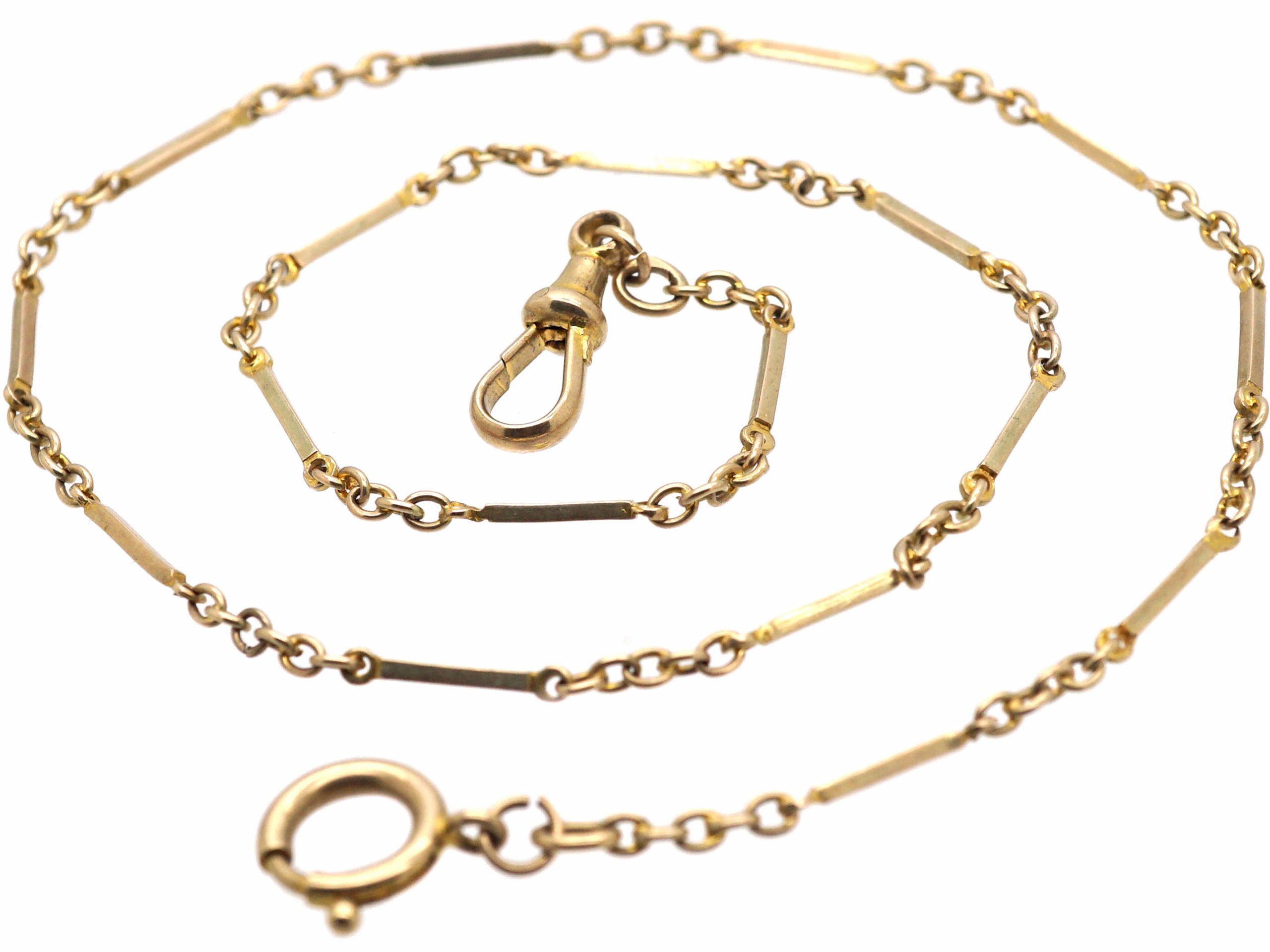 Edwardian 9ct Gold Chain with Bar & Trace Links & Dog Clip (23S) | The ...