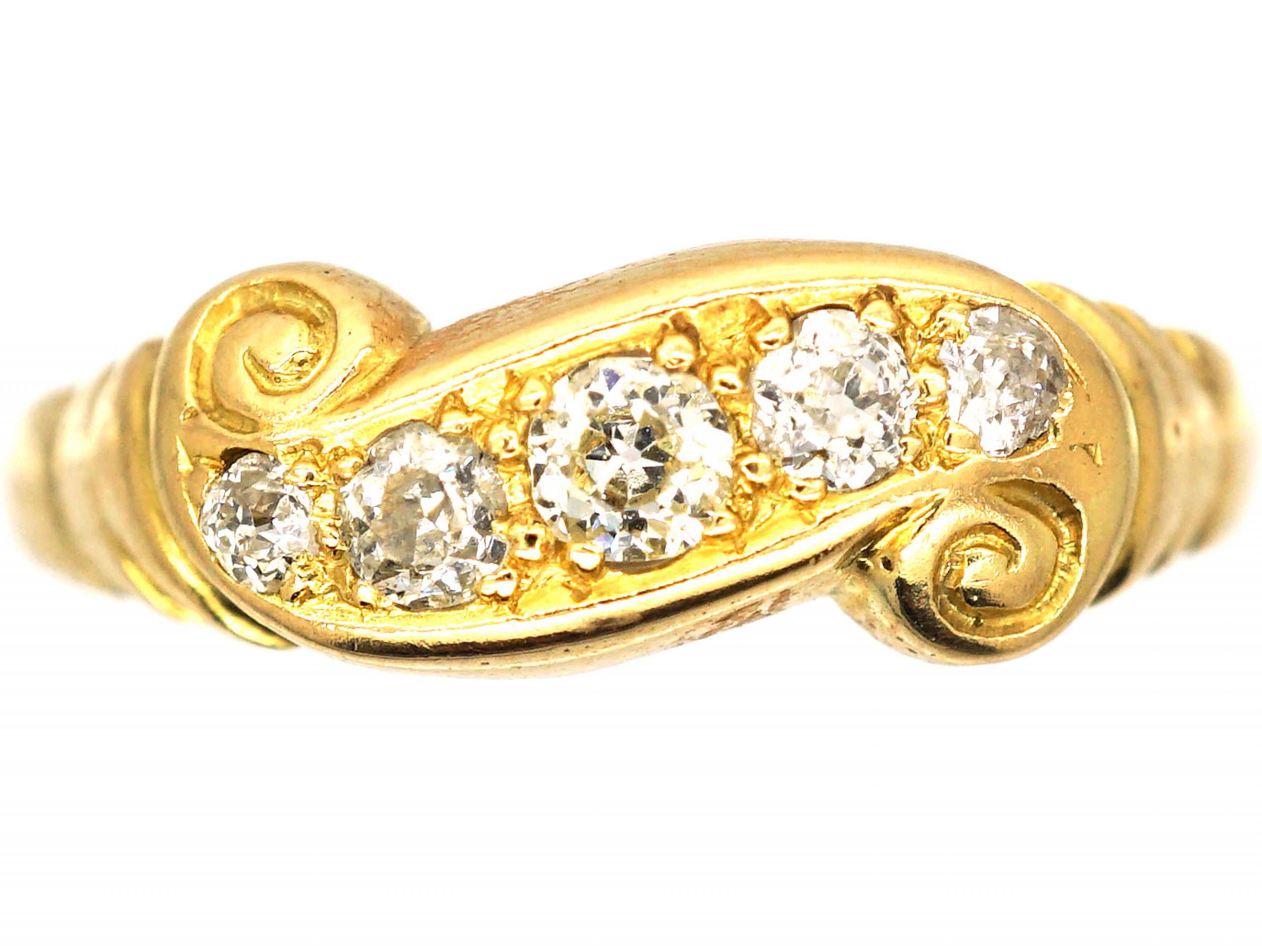Edwardian 18ct Gold Five Stone Diamond Scroll Design Ring (33S) | The ...