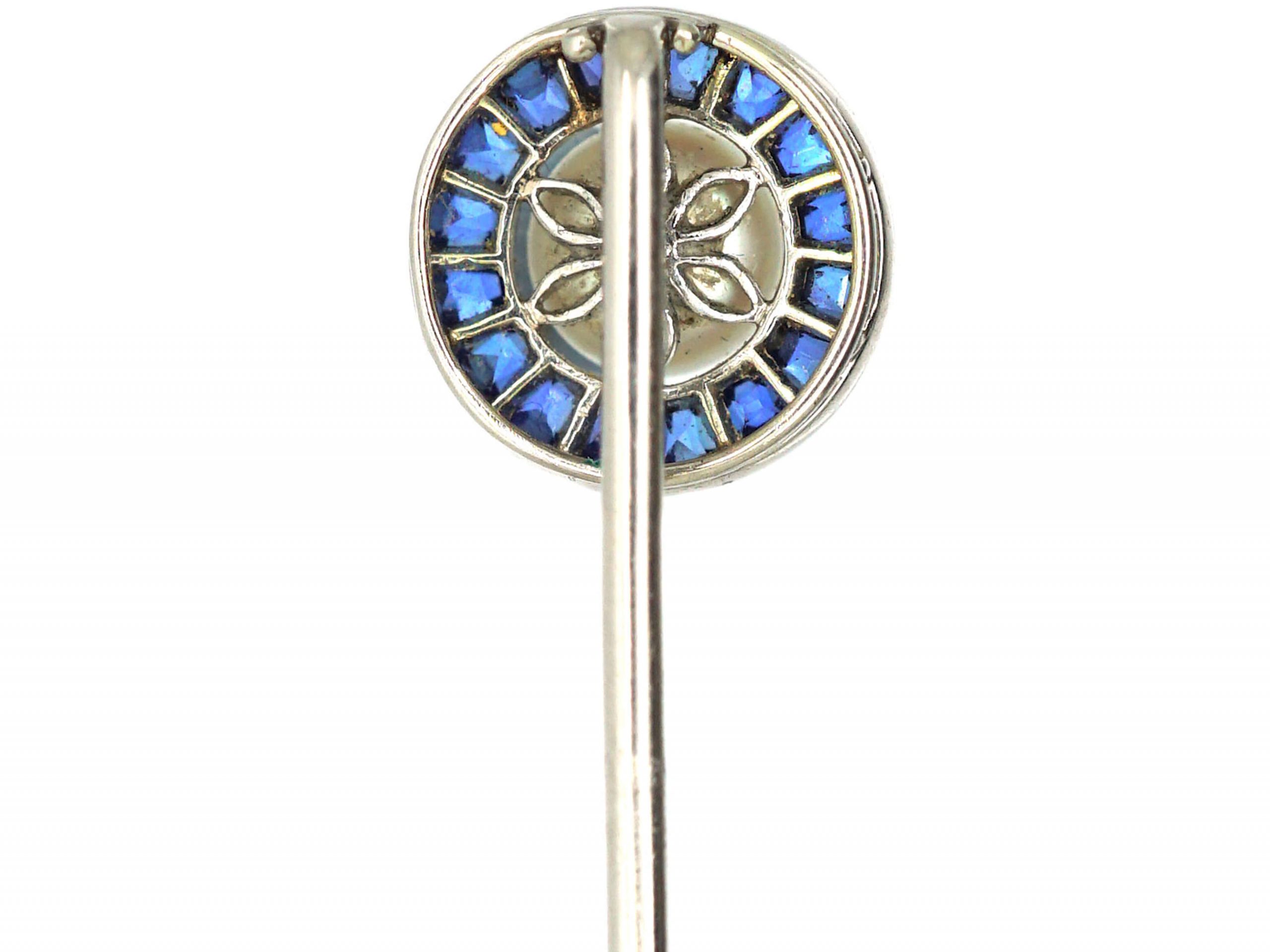 Art Deco Platinum, Calibre Sapphire & Pearl Round Tie Pin (499R) | The ...