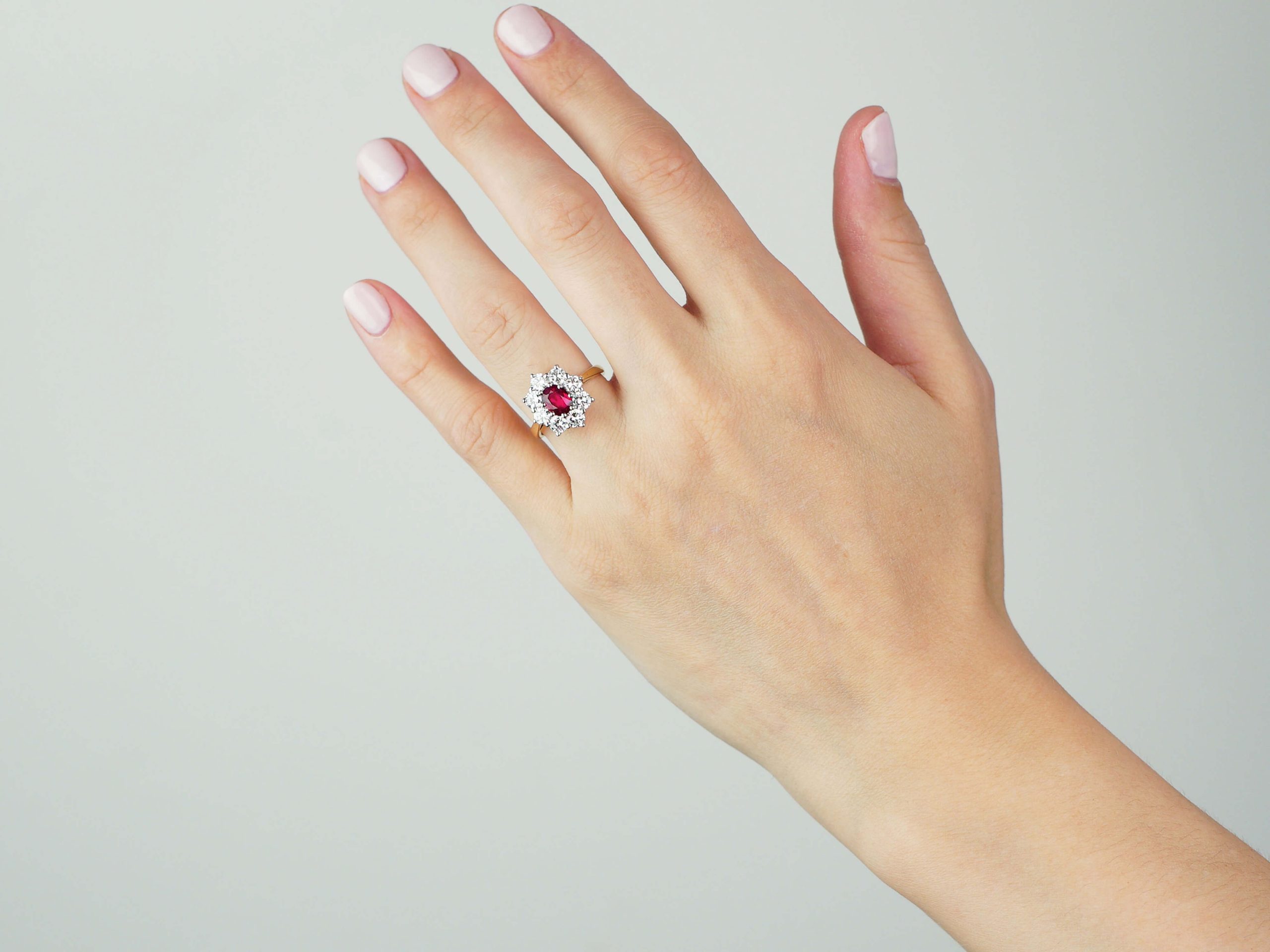 18ct Gold, Ruby & Diamond Cluster Ring (318S) | The Antique Jewellery ...