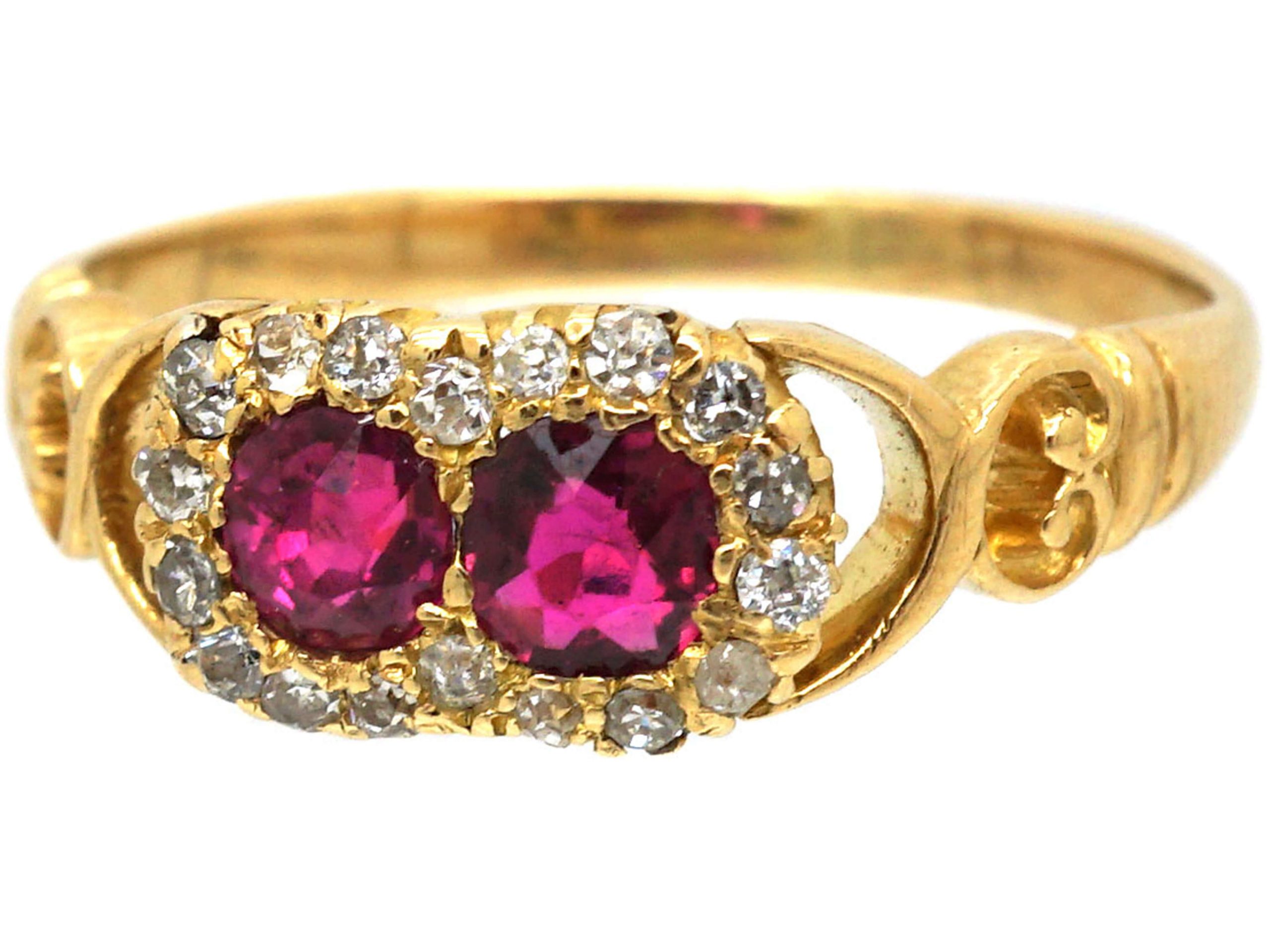 Edwardian 18ct Gold, Ruby and Diamond Conjoined Double Cluster Ring ...