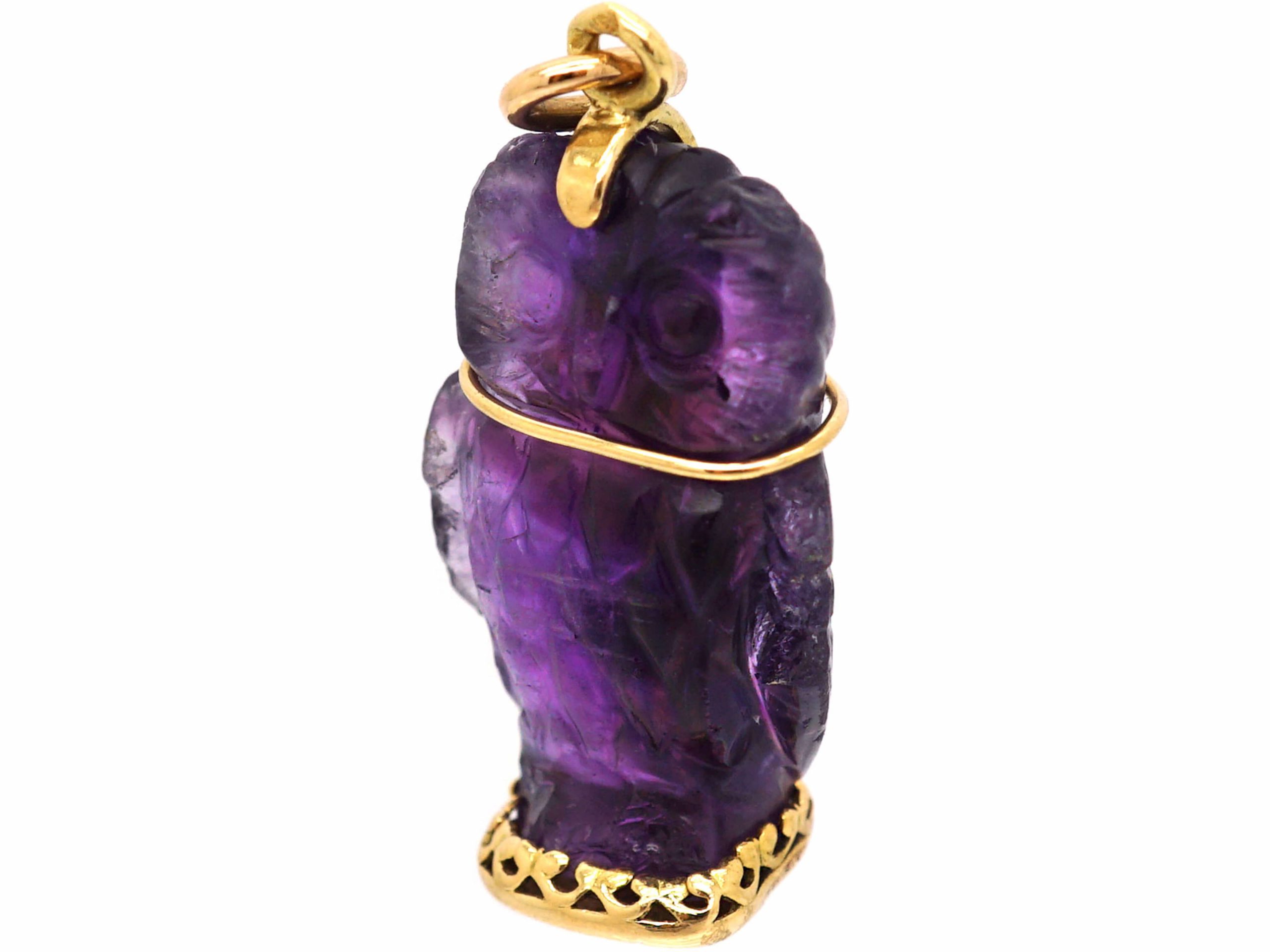 French 18ct Gold & Carved Amethyst Pendant of an Owl (235S) | The ...