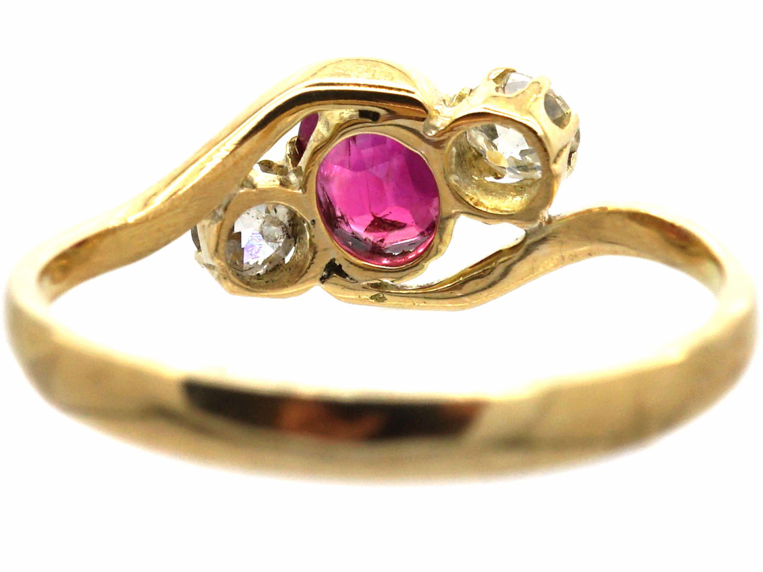 1930s 18ct Gold, Ruby and Diamond Cross Over Ring (270S) | The Antique ...
