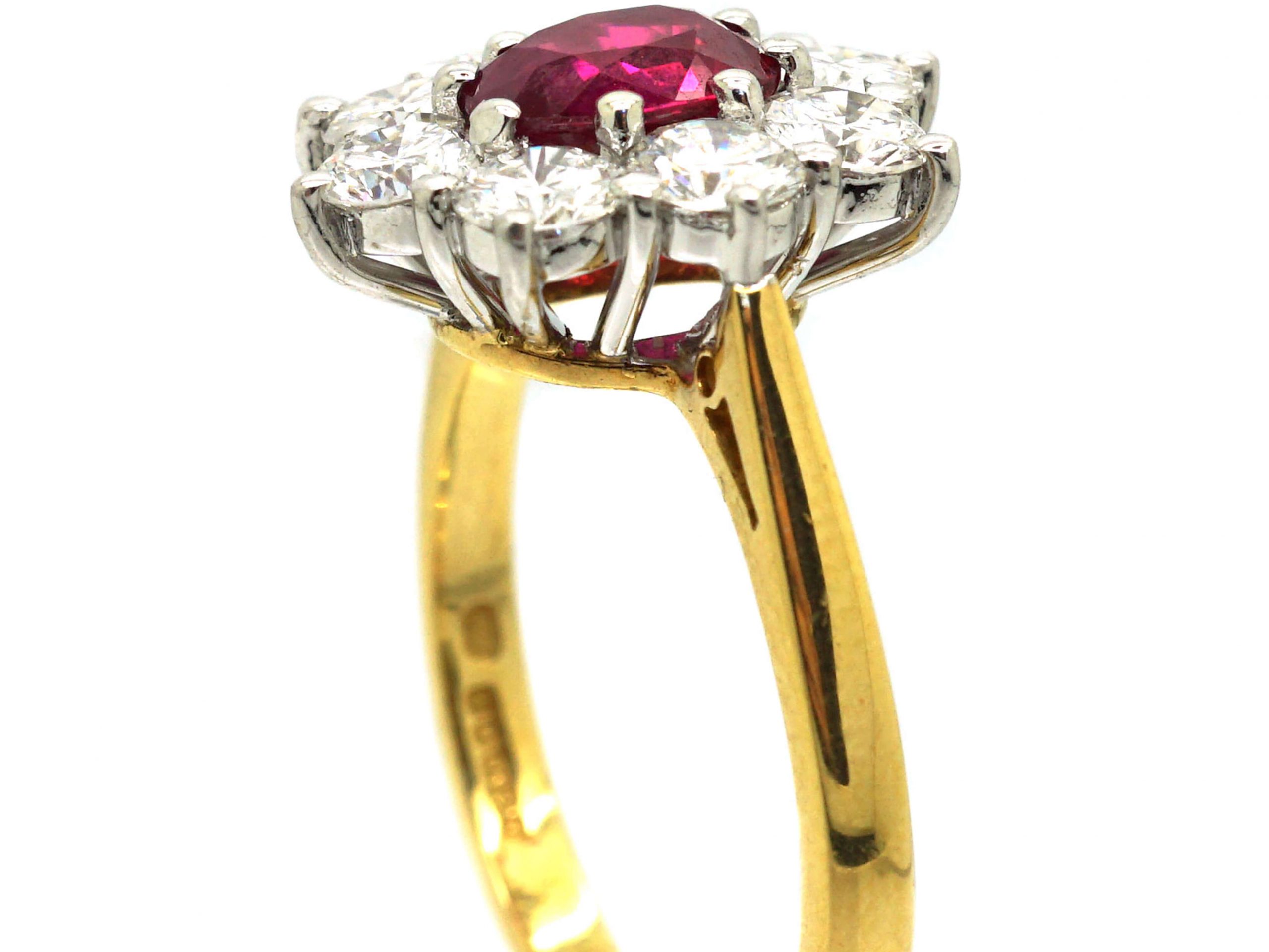 18ct Gold, Ruby & Diamond Cluster Ring (318S) | The Antique Jewellery Company