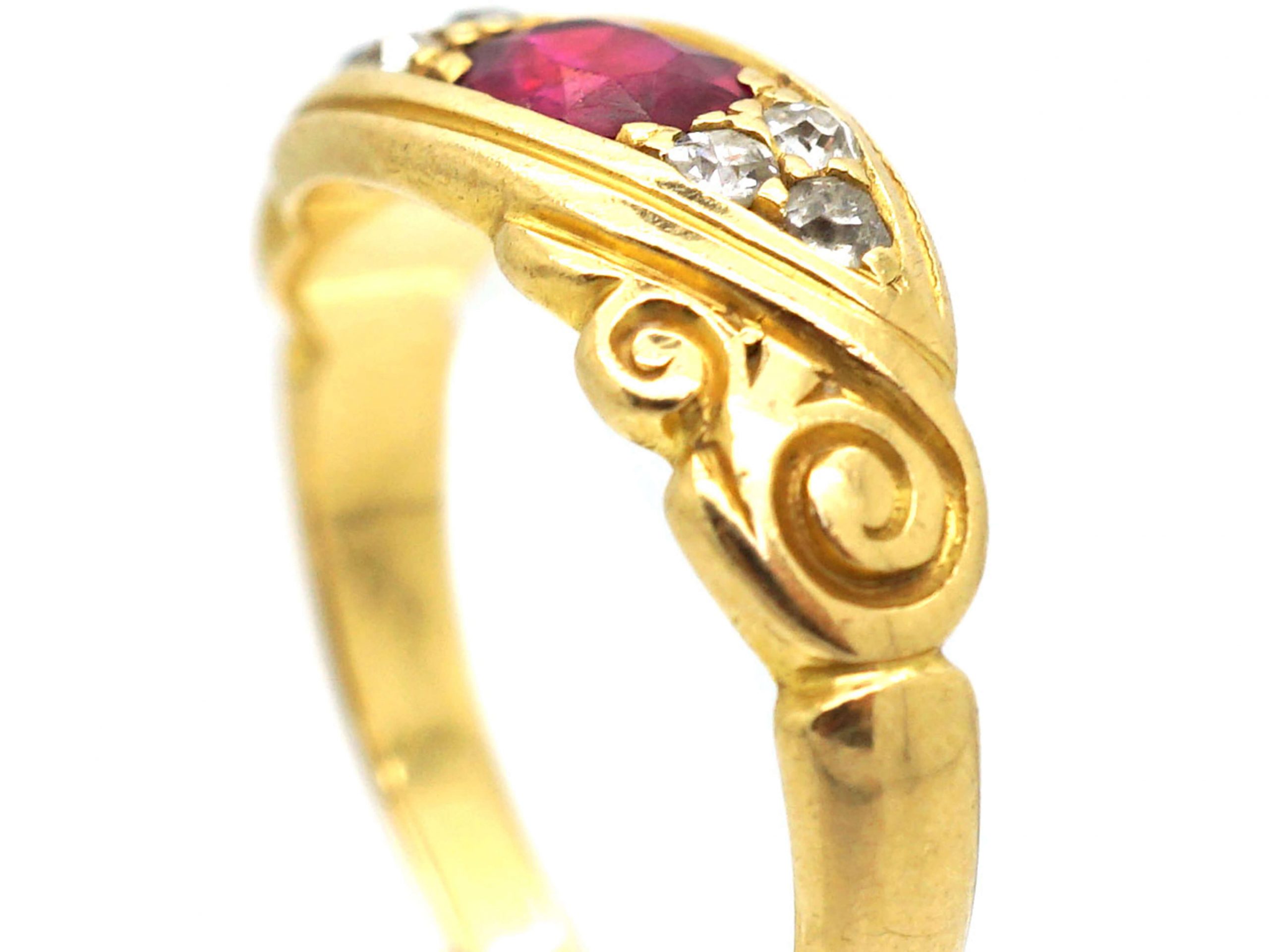 Edwardian 18ct Gold, Burma Ruby and Diamond Scroll Ring (245S) | The ...