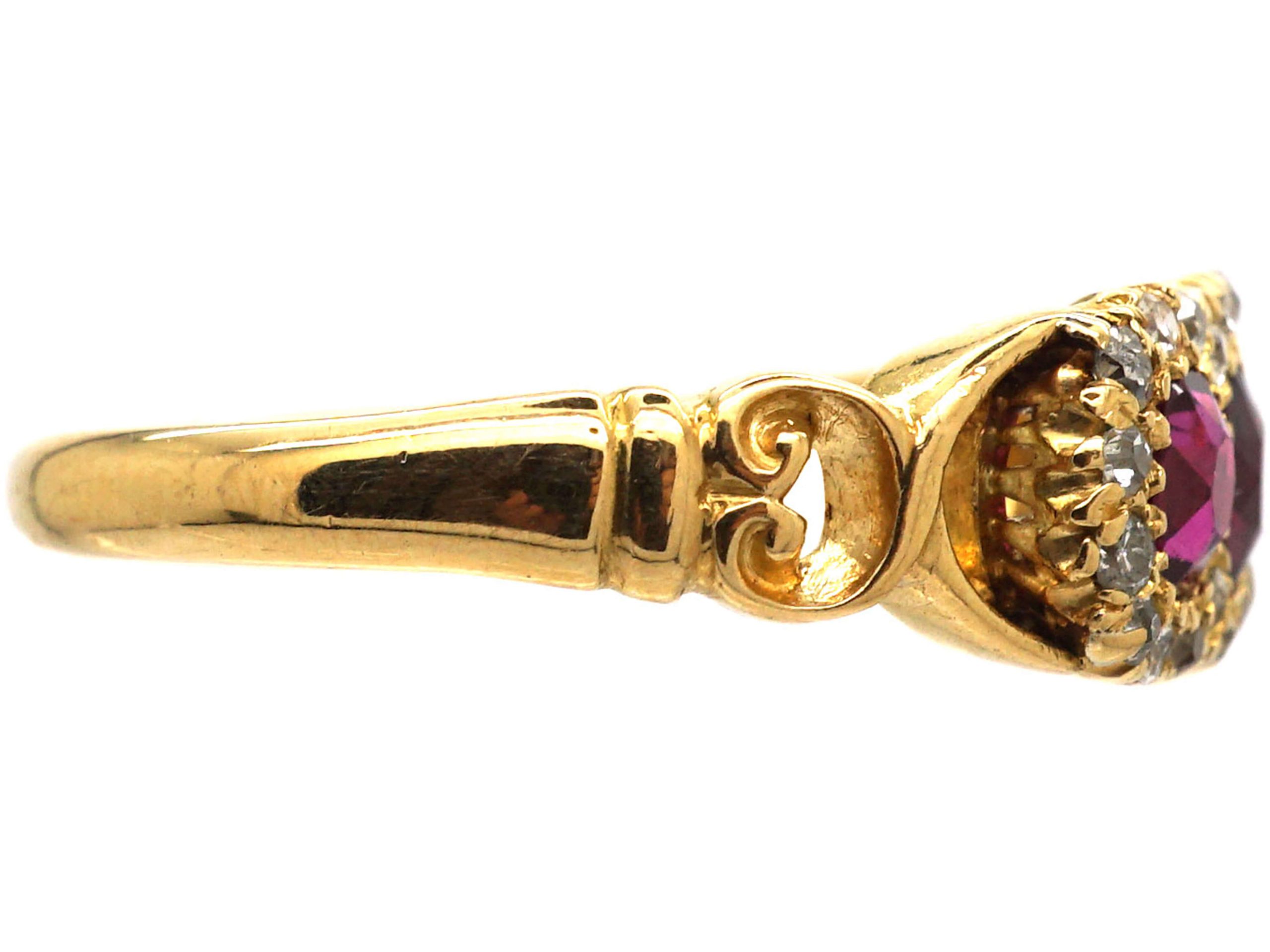 Edwardian 18ct Gold, Ruby and Diamond Conjoined Double Cluster Ring ...