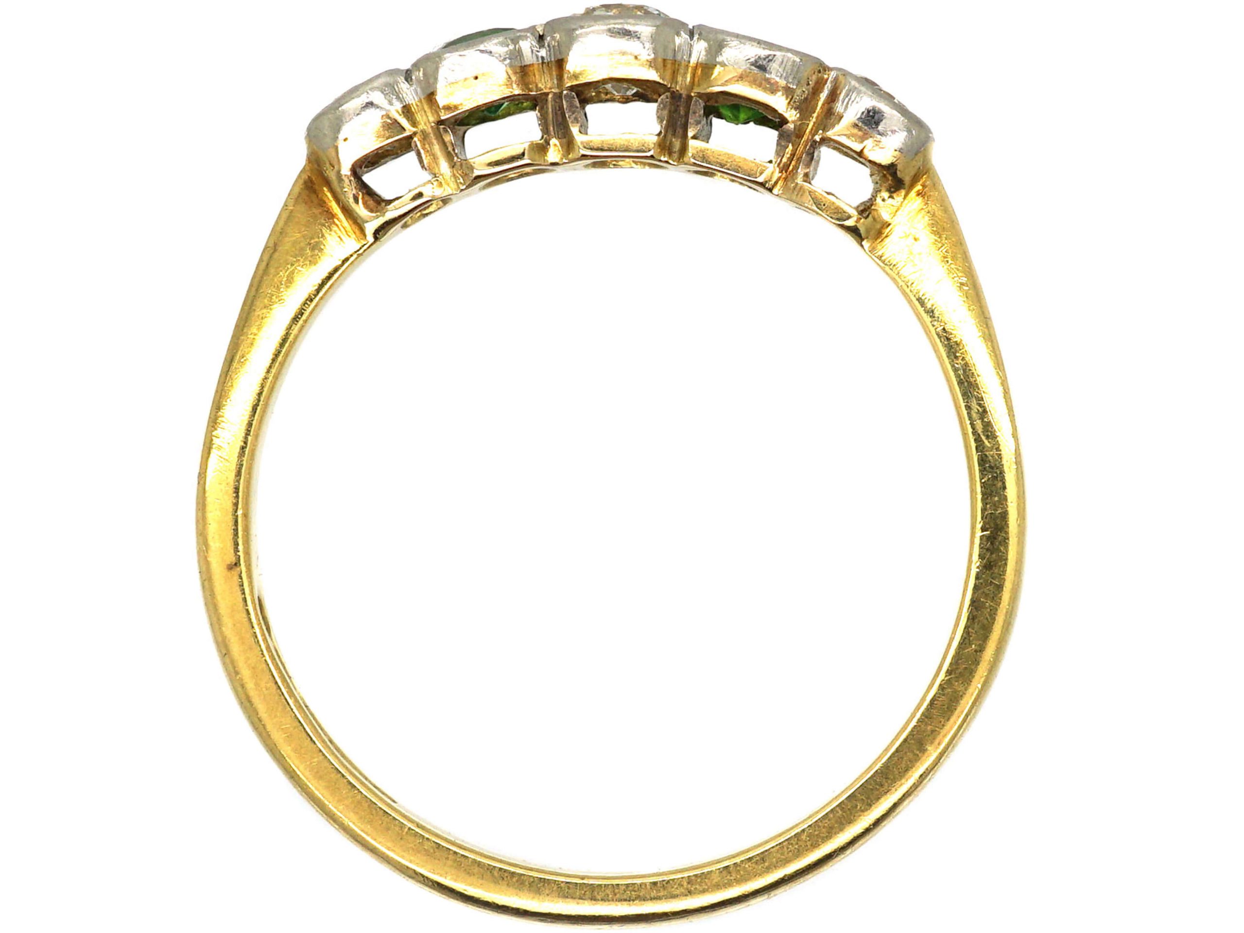 Edwardian 18ct Gold, Rub Over Set Green Garnet & Diamond Five Stone ...