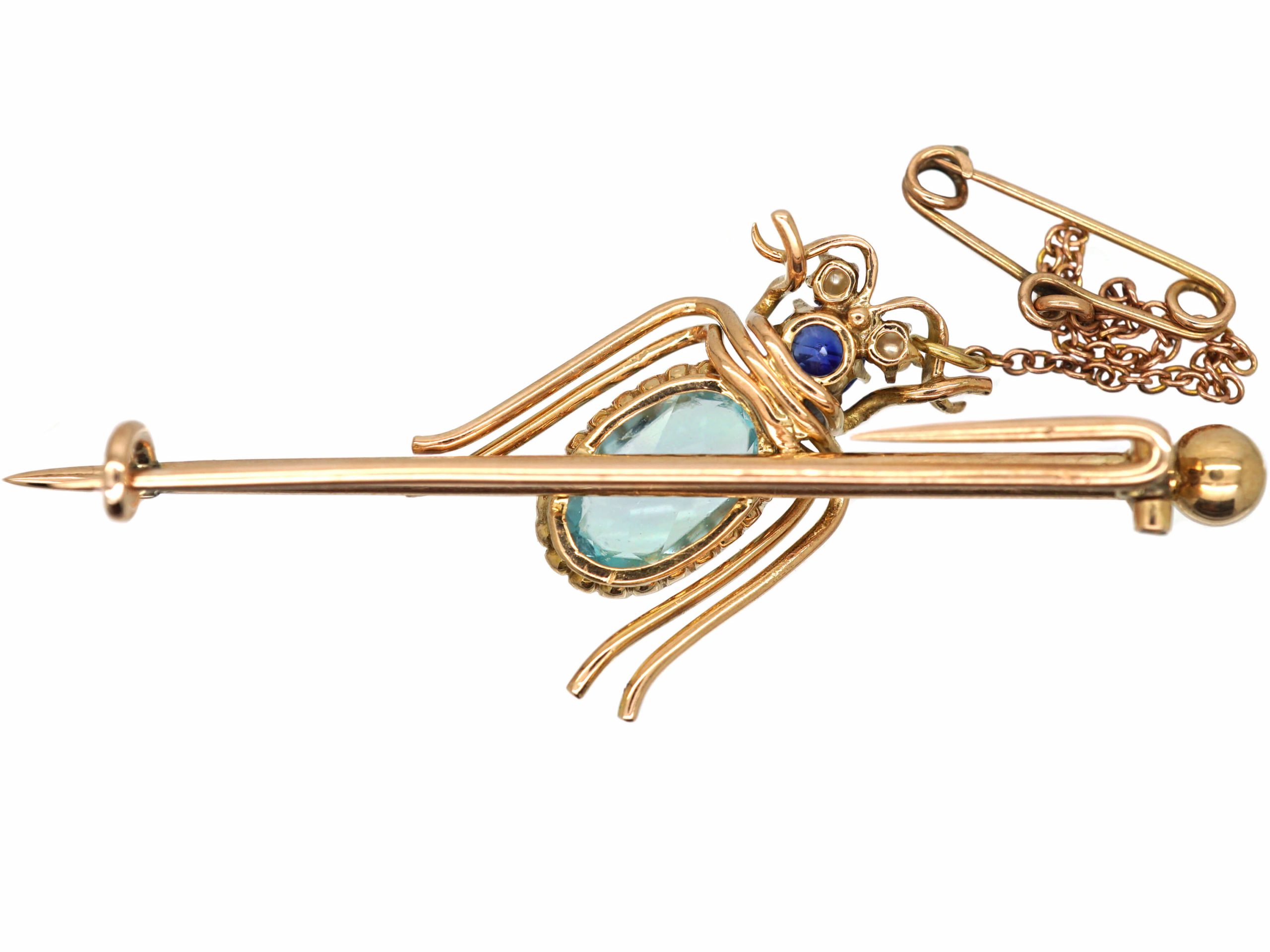 Edwardian 15ct Gold Bug Brooch set with an Aquamarine (320S) | The ...