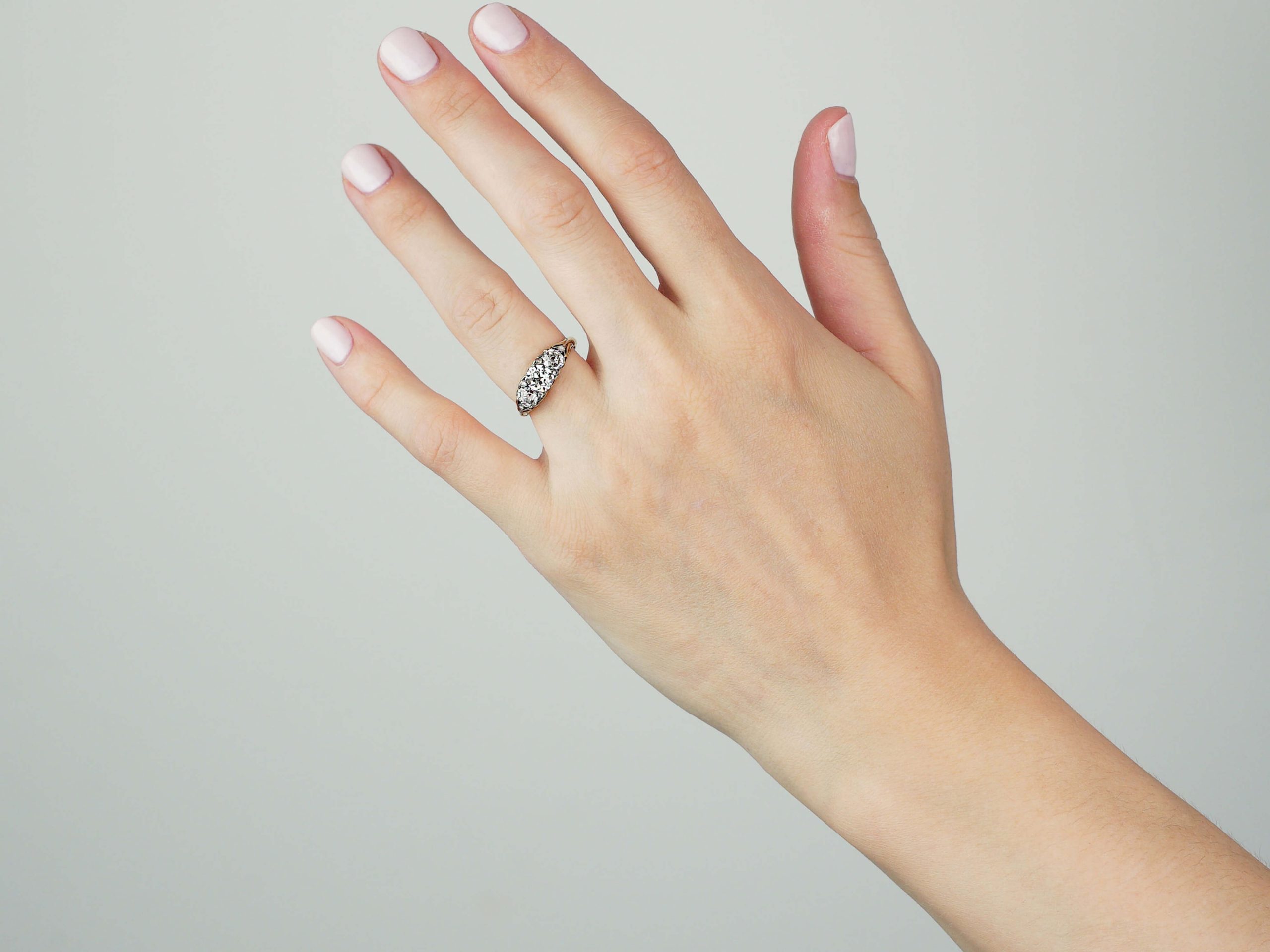 Victorian 18ct Gold, Three Stone Diamond Carved Half Hoop Ring (664R ...