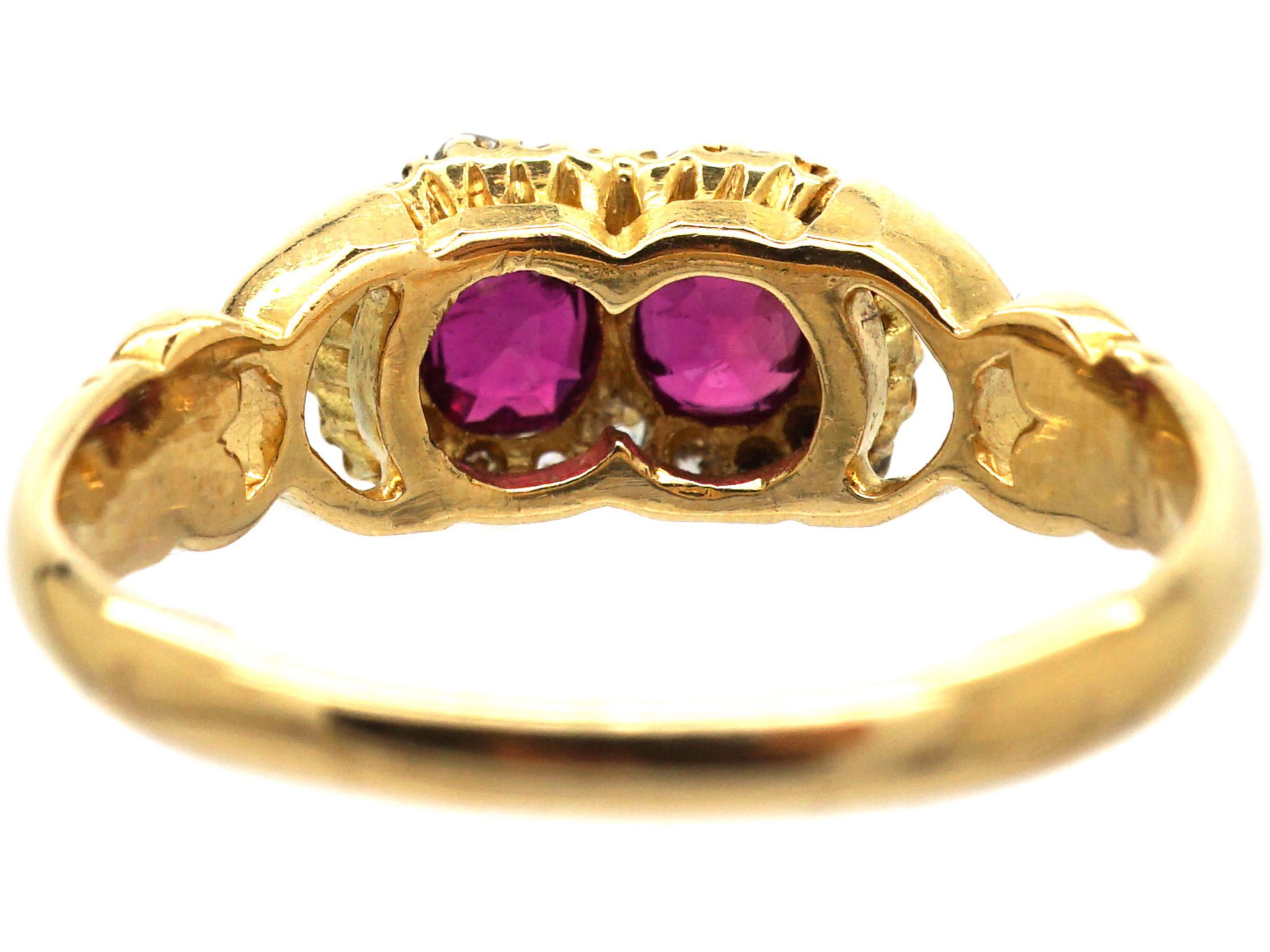 Edwardian 18ct Gold, Ruby and Diamond Conjoined Double Cluster Ring ...