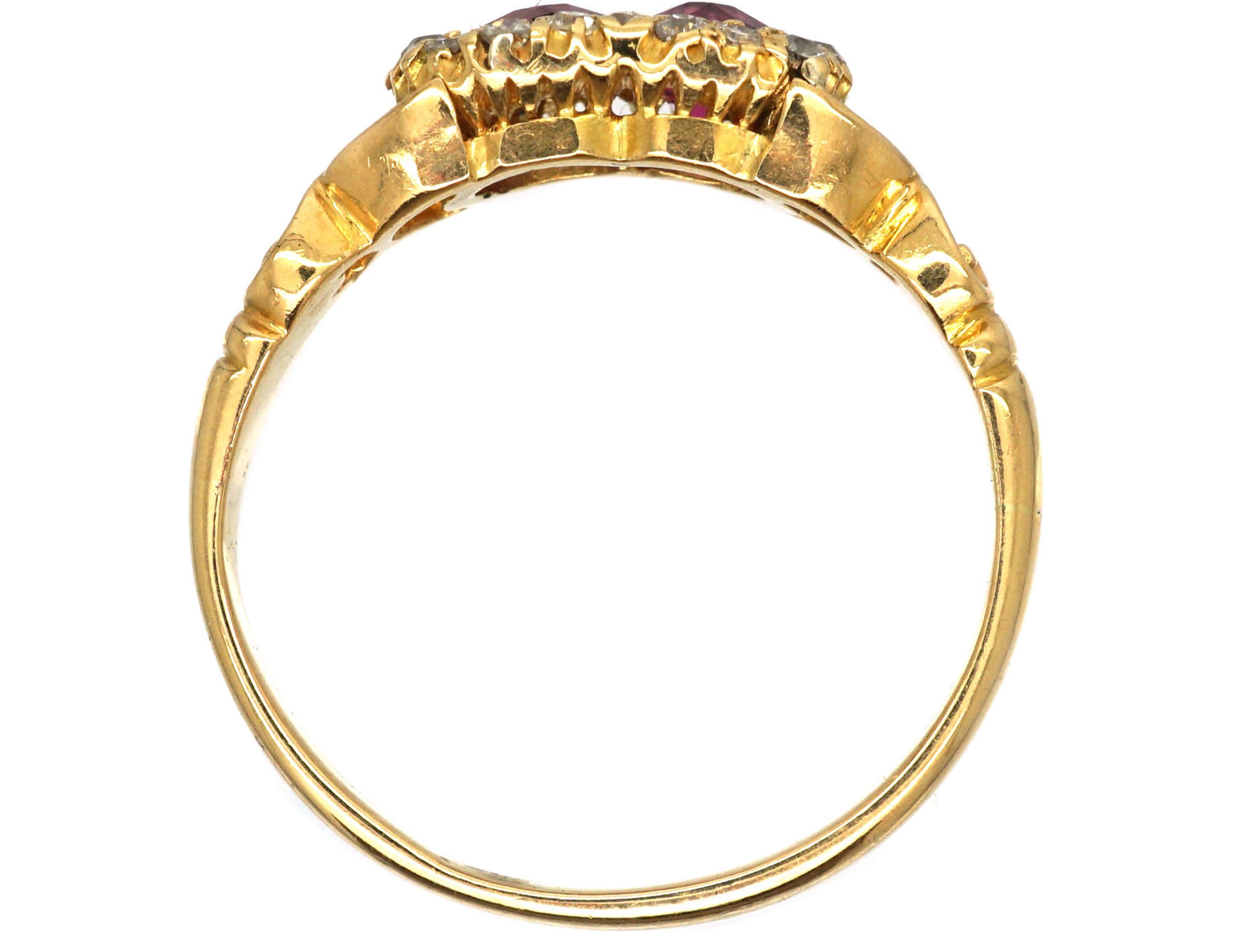 Edwardian 18ct Gold, Ruby and Diamond Conjoined Double Cluster Ring ...