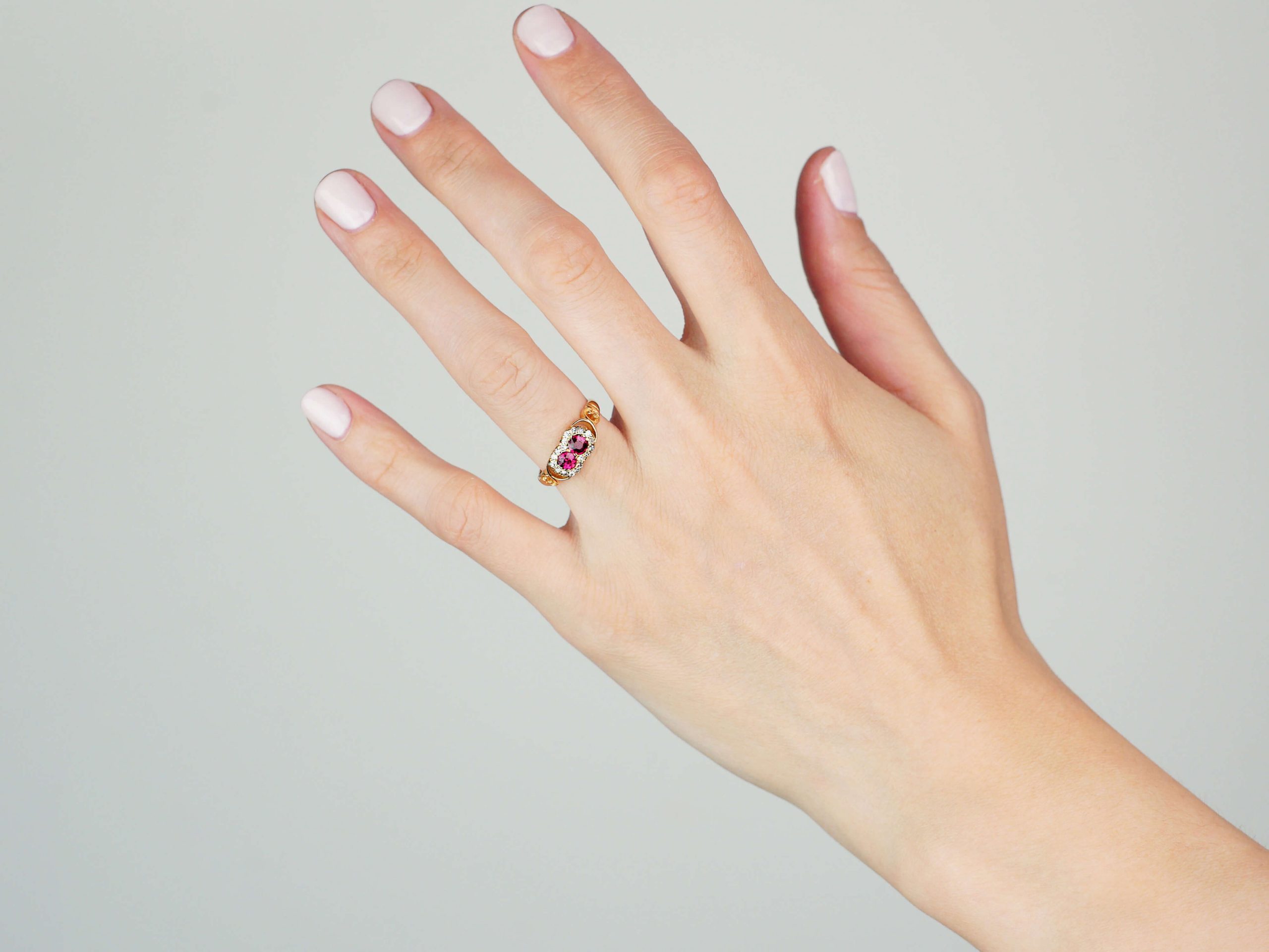 Edwardian 18ct Gold, Ruby and Diamond Conjoined Double Cluster Ring ...