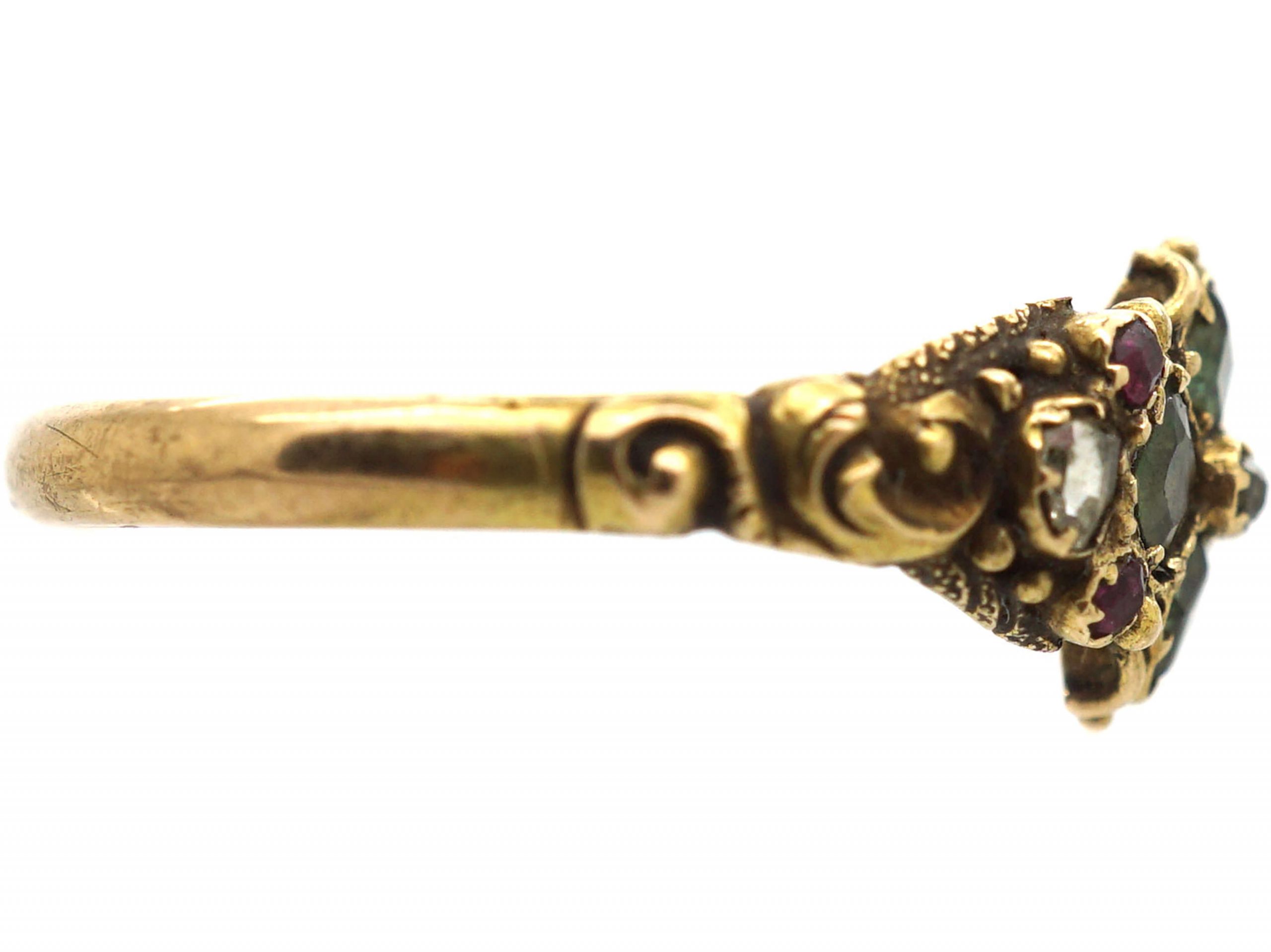 Regency 15ct Gold, Emerald, Ruby & Rose Diamond Ring (198S) | The ...