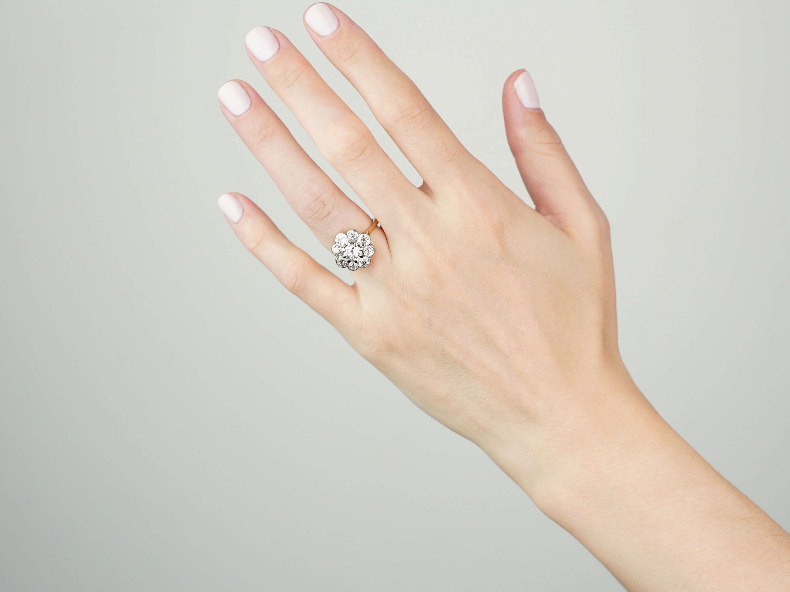 Edwardian 18ct Gold Large Rub Over Set Diamond Daisy Cluster Ring (160S ...