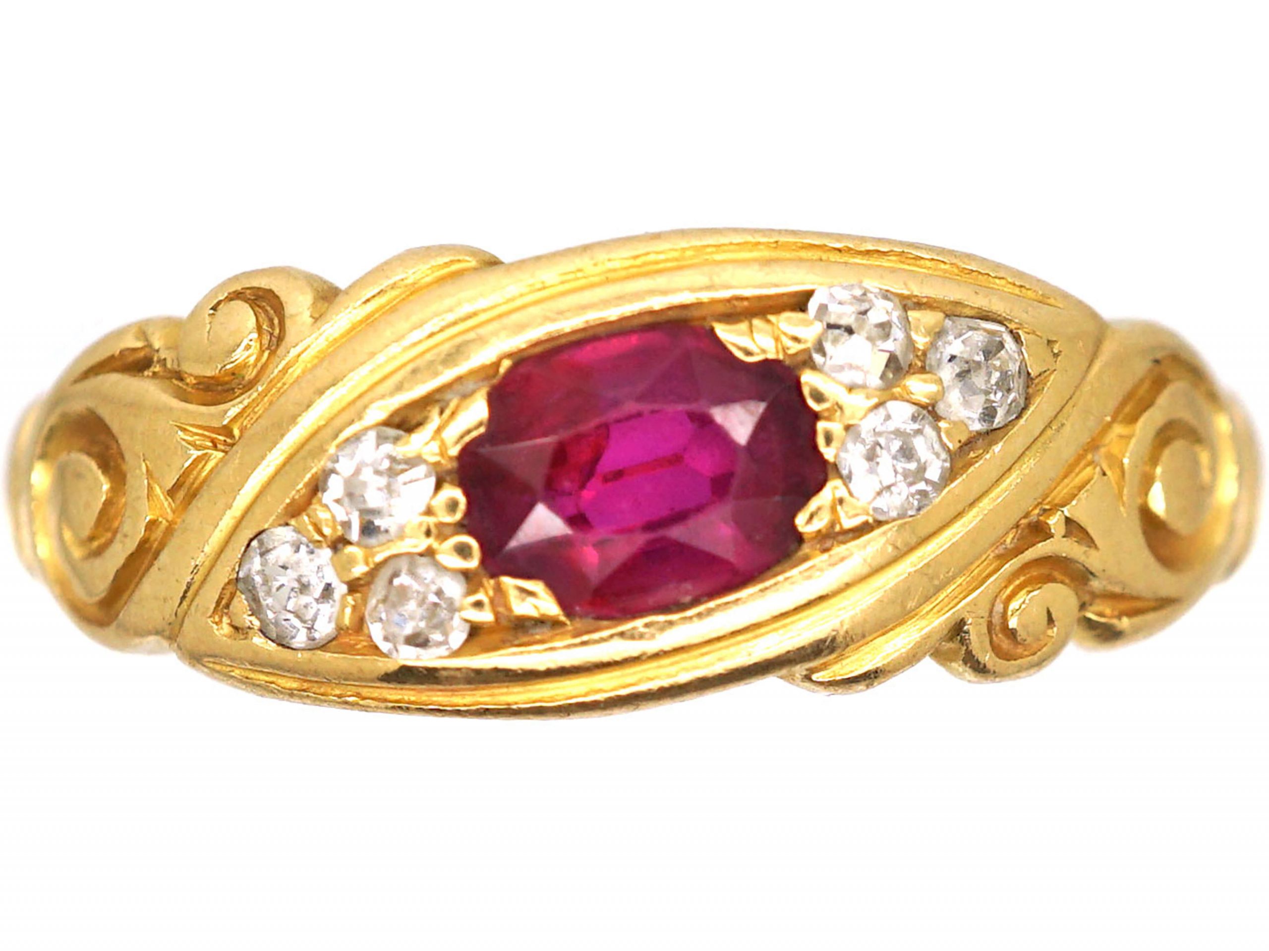 Edwardian 18ct Gold, Burma Ruby and Diamond Scroll Ring (245S) | The ...