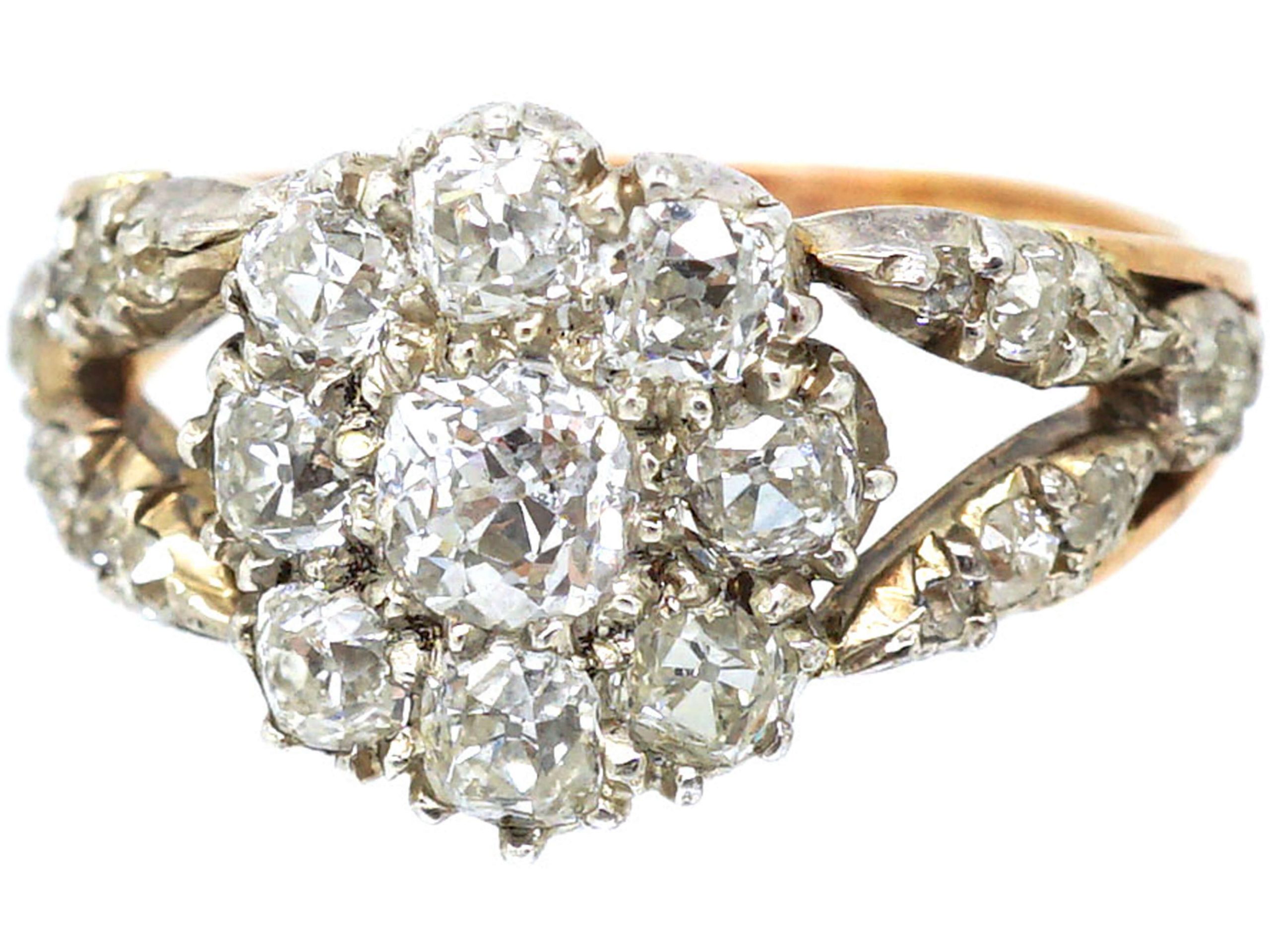 Georgian Diamond Cluster Ring with Split Diamond Set Shoulders (251S ...