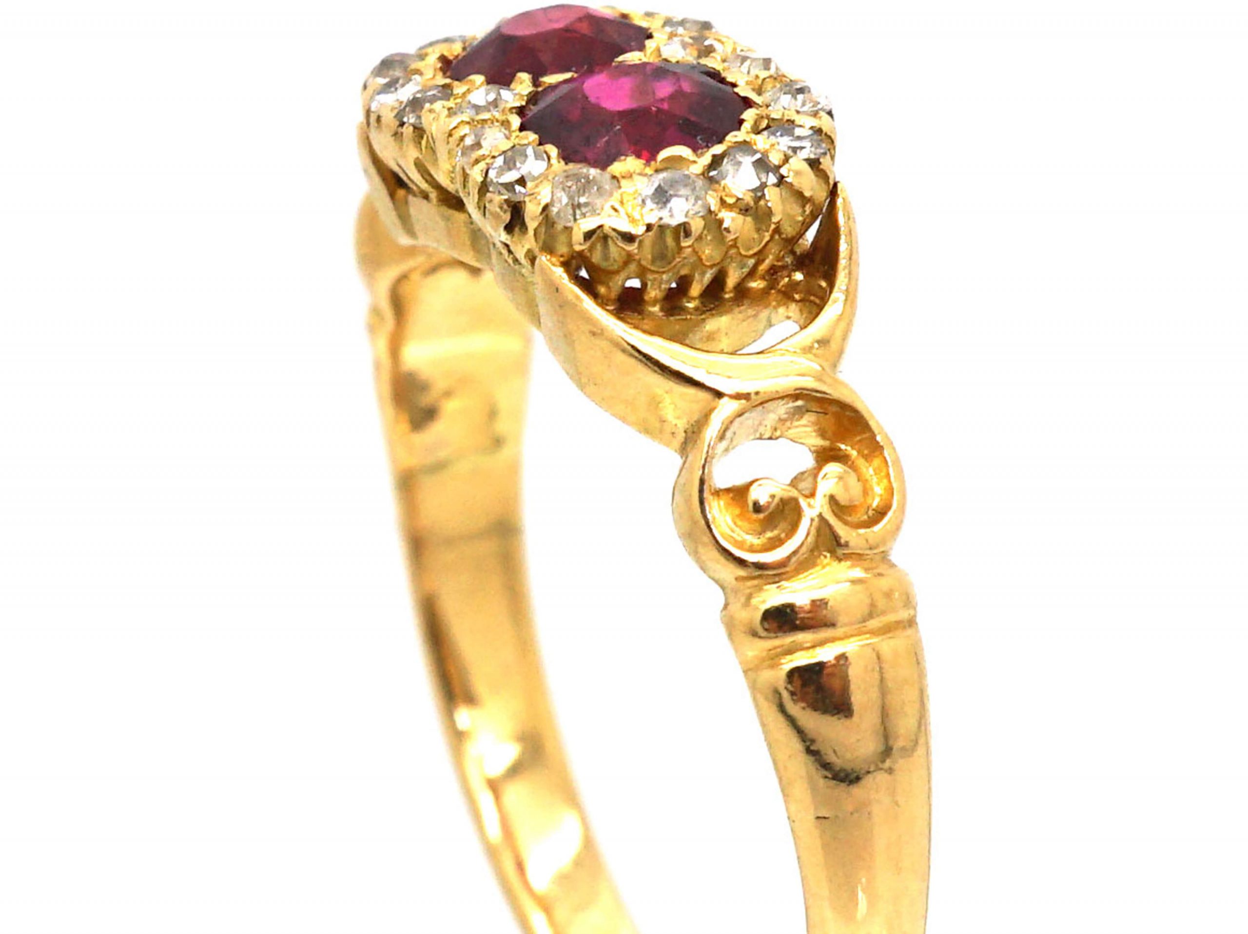 Edwardian 18ct Gold, Ruby and Diamond Conjoined Double Cluster Ring ...