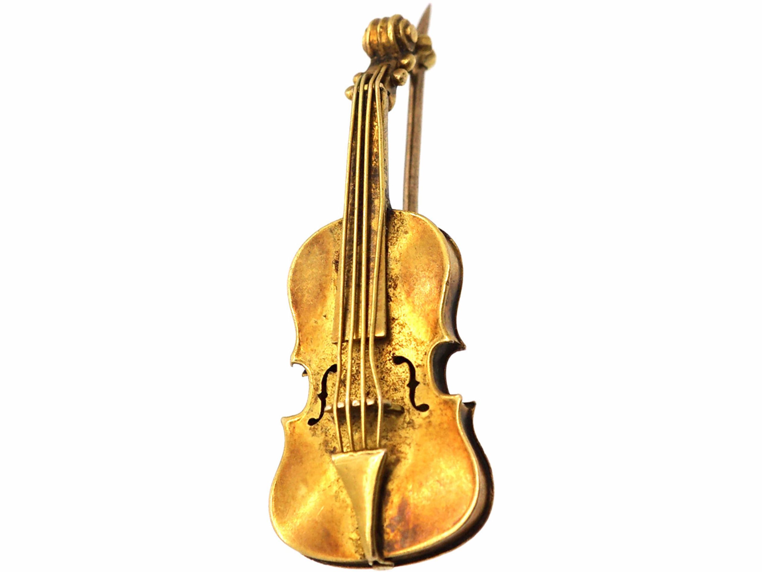 Victorian 15ct Gold Violin Brooch (246S) | The Antique Jewellery Company
