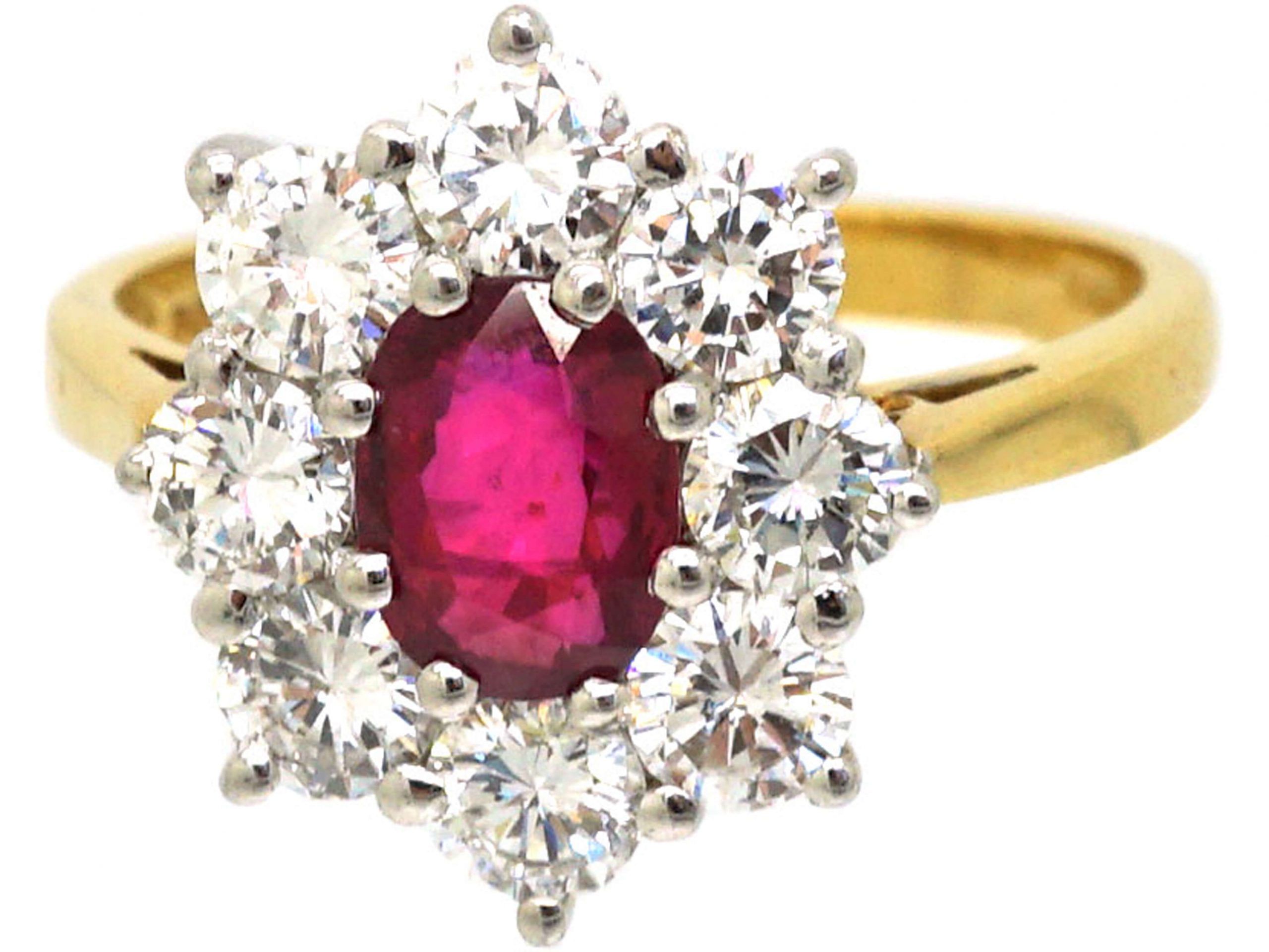 18ct Gold, Ruby & Diamond Cluster Ring (318S) | The Antique Jewellery ...