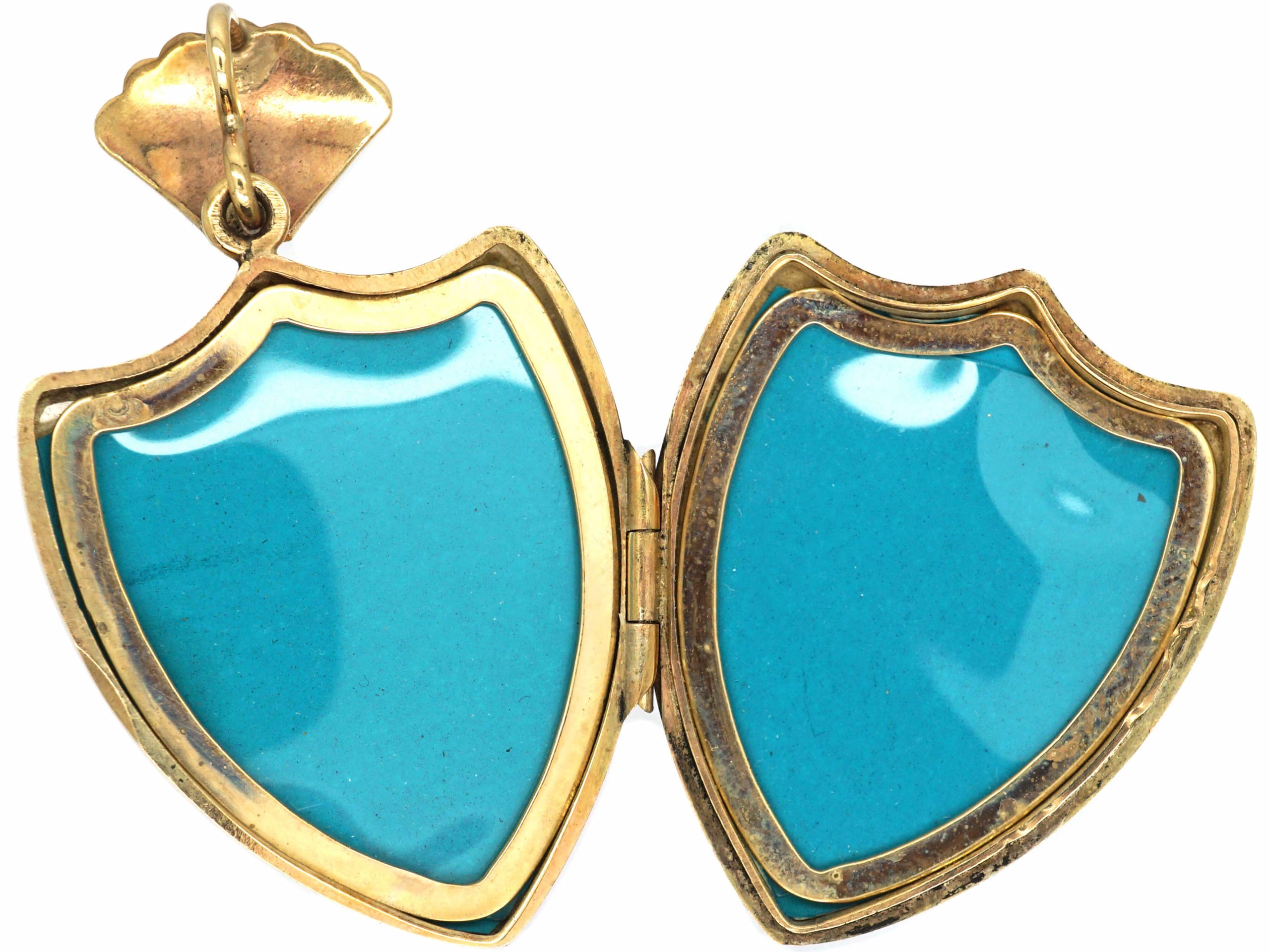 Edwardian 9ct Gold Shield Shaped Locket (315S) | The Antique Jewellery ...