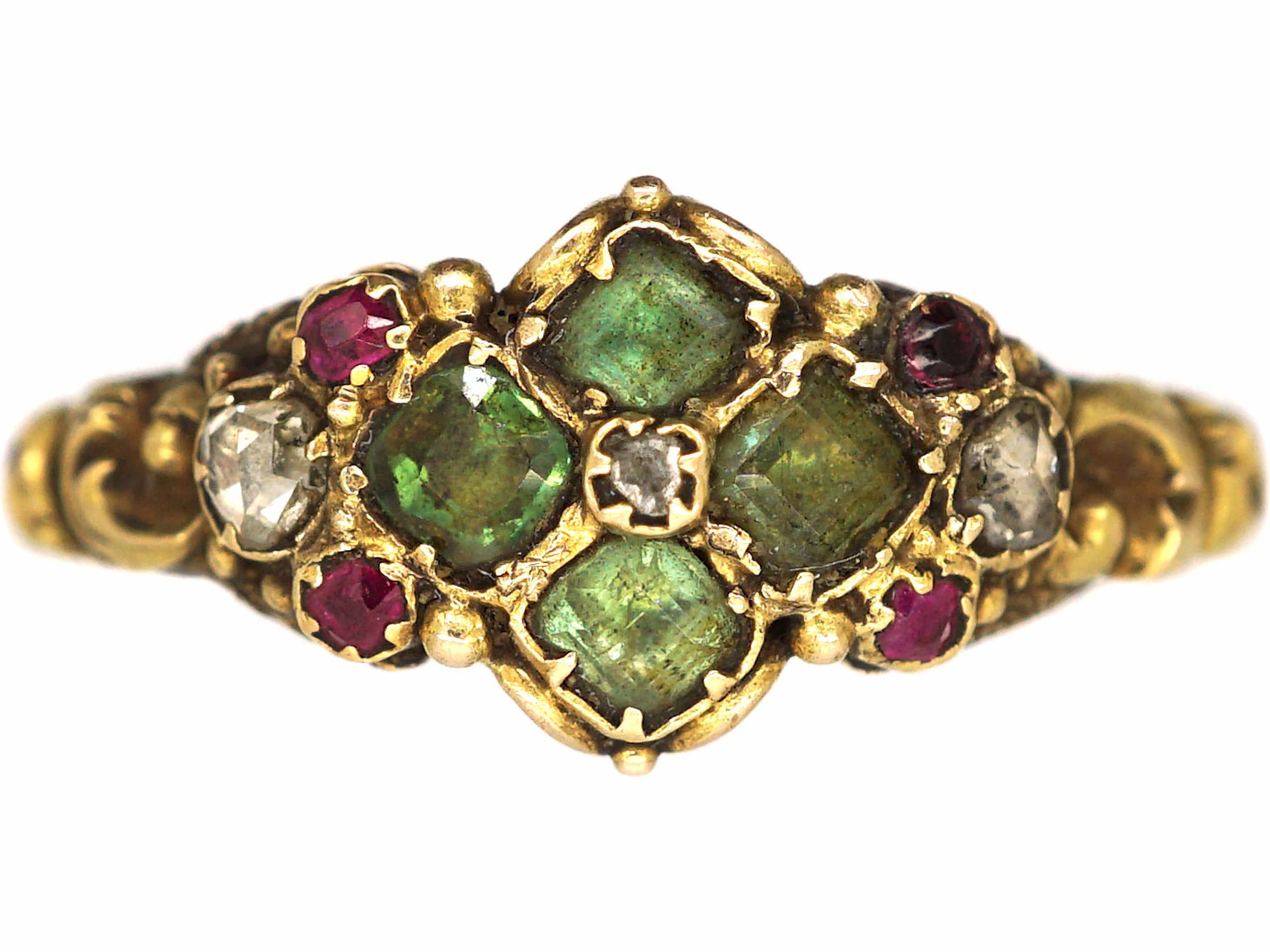 Regency 15ct Gold, Emerald, Ruby & Rose Diamond Ring (198S) | The ...